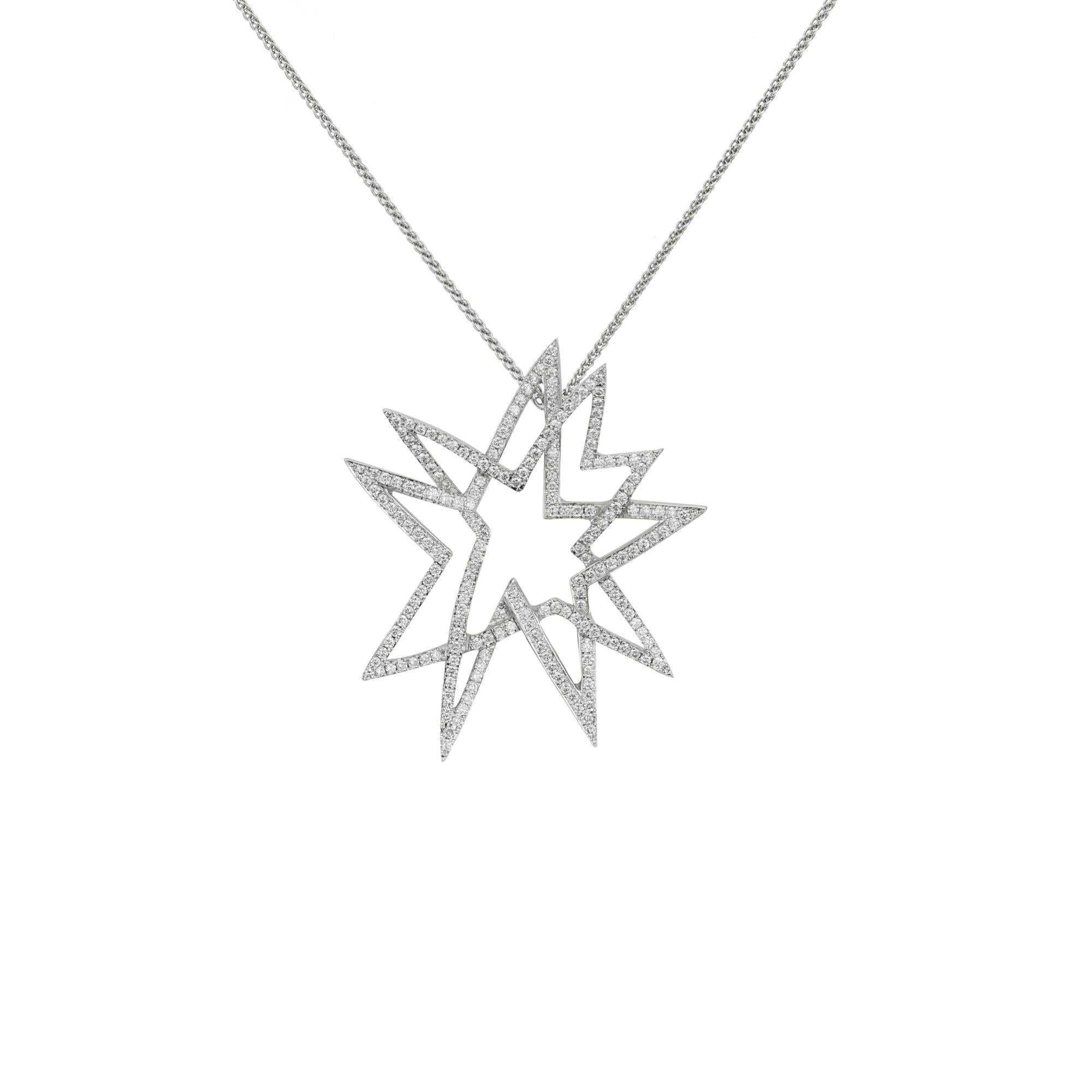 18ct White Gold 2 Interlocking Diamond Set Stars Pendant