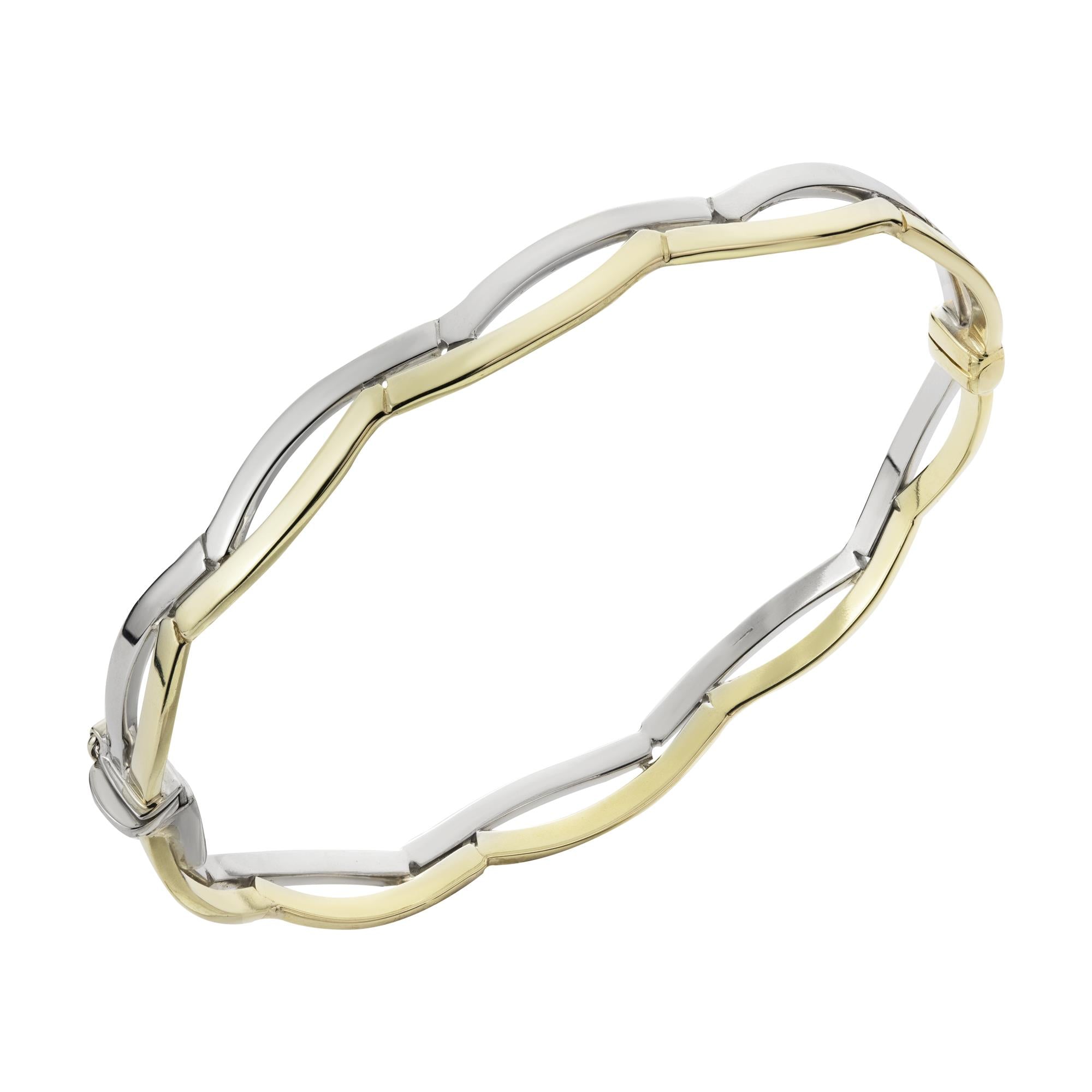 9ct Yellow and White Gold Wave Hinged Bangle