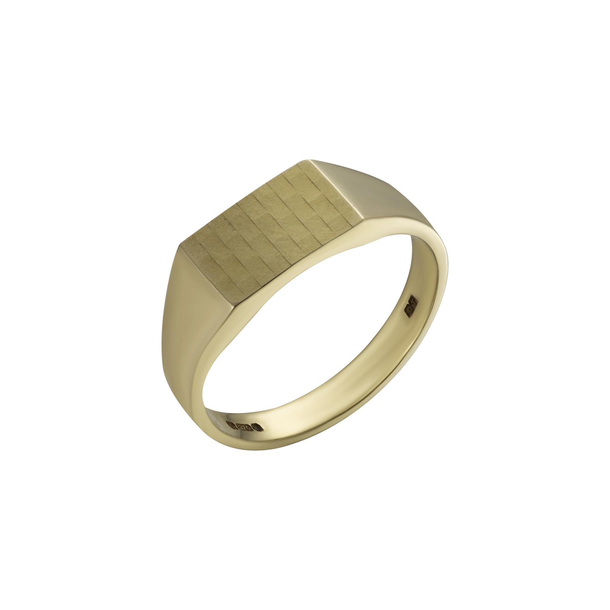 Childs 9ct Yellow Gold Diamond Cut Squares Oblong Signet Ring