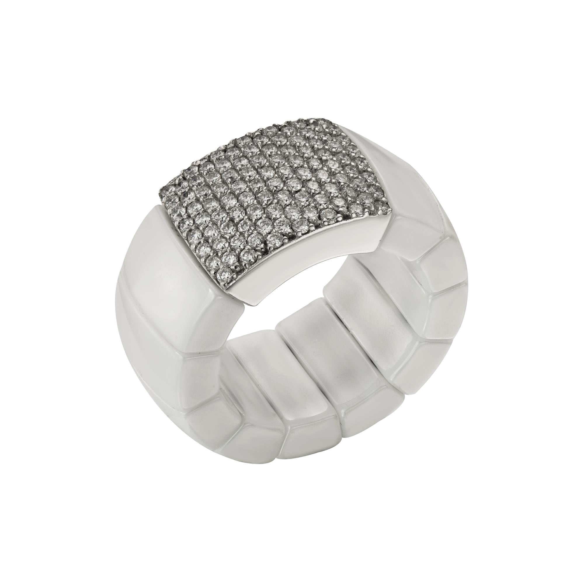 White Ceramic Expanding Ring with one 18ct White Gold