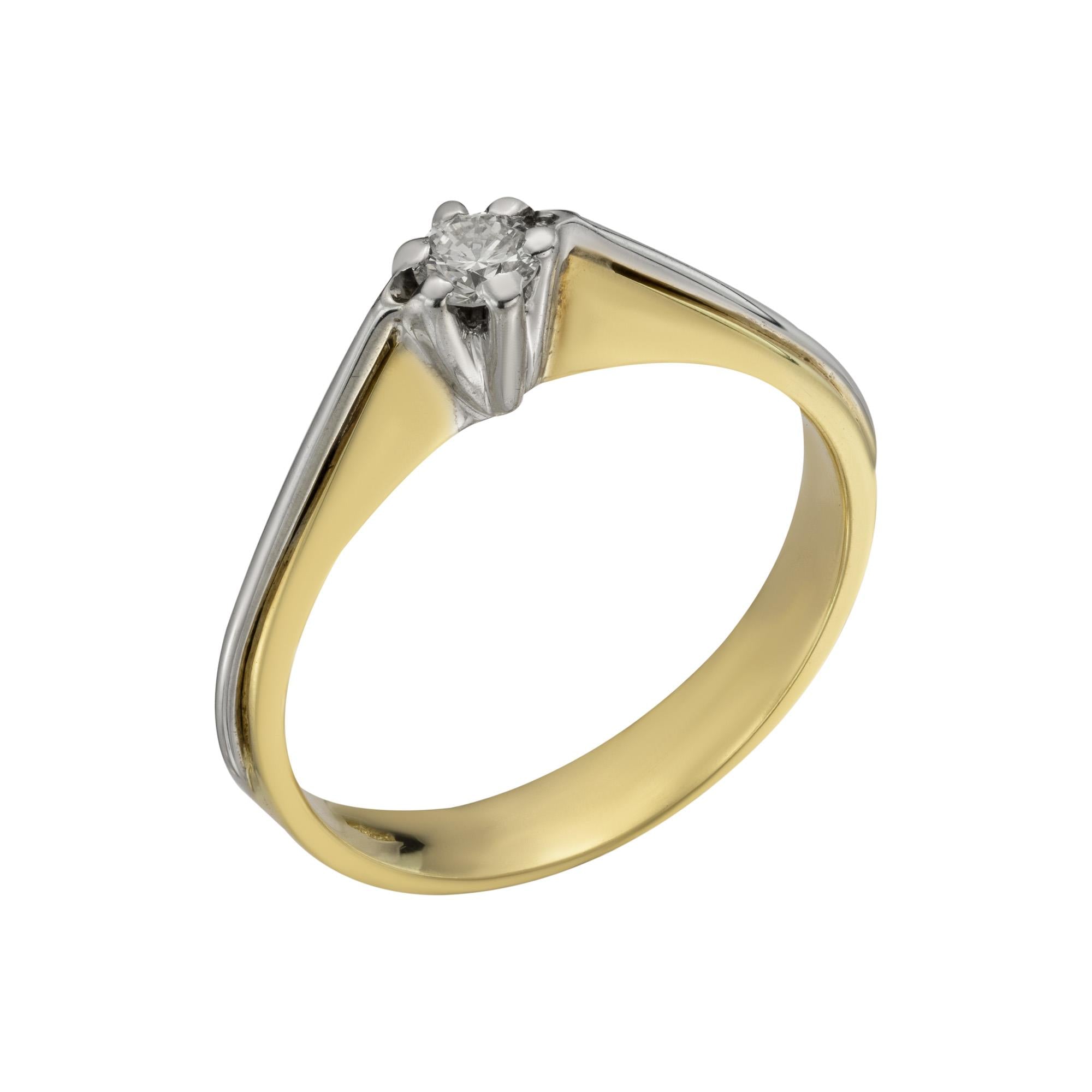18ct Yellow & White Gold Diamond Single Stone High Set Ring, 0.19ct