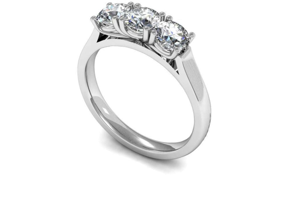 Platinum Round Cut Diamond Three Stone Ring, 1.58ct
