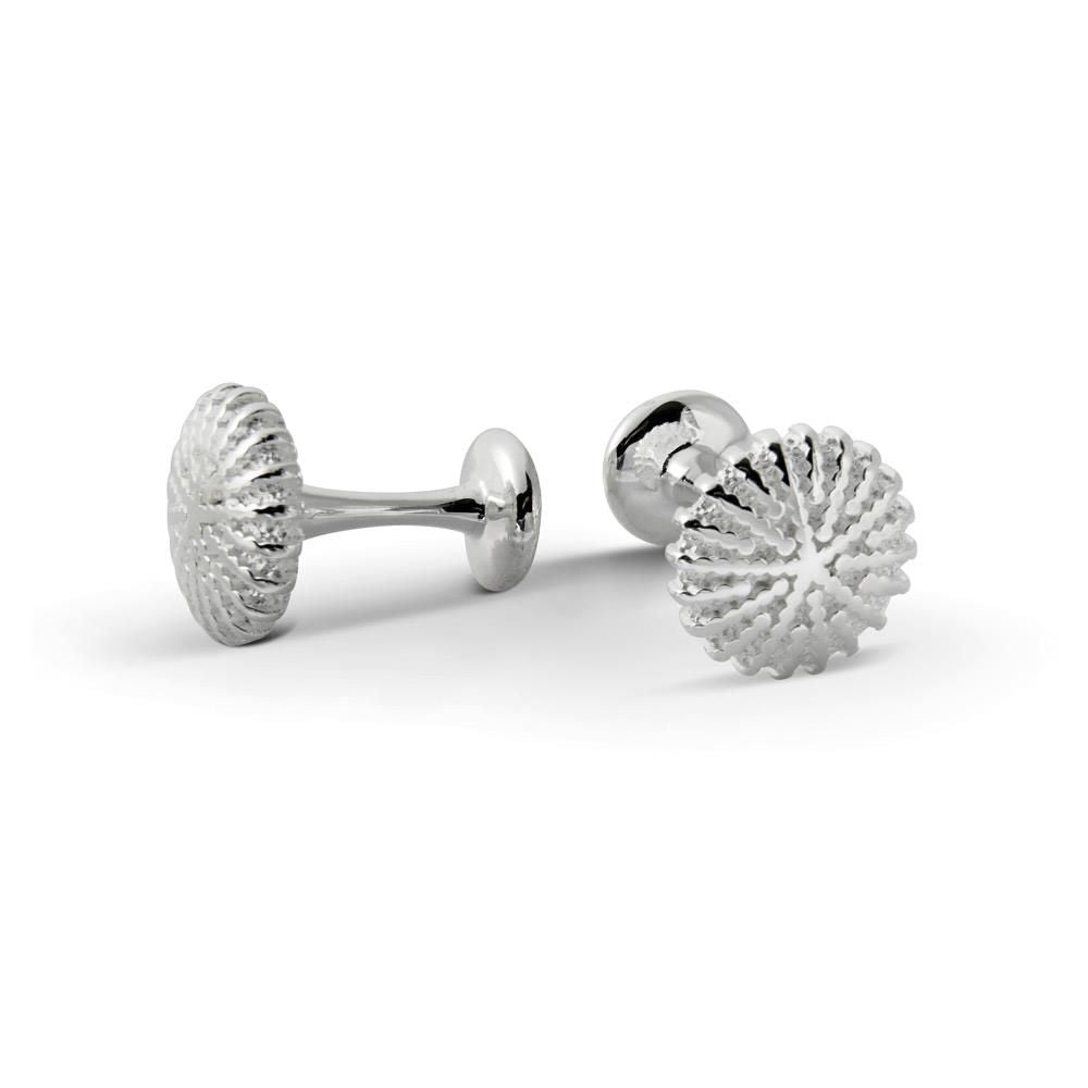 Silver Round Sunburst Design Cufflinks