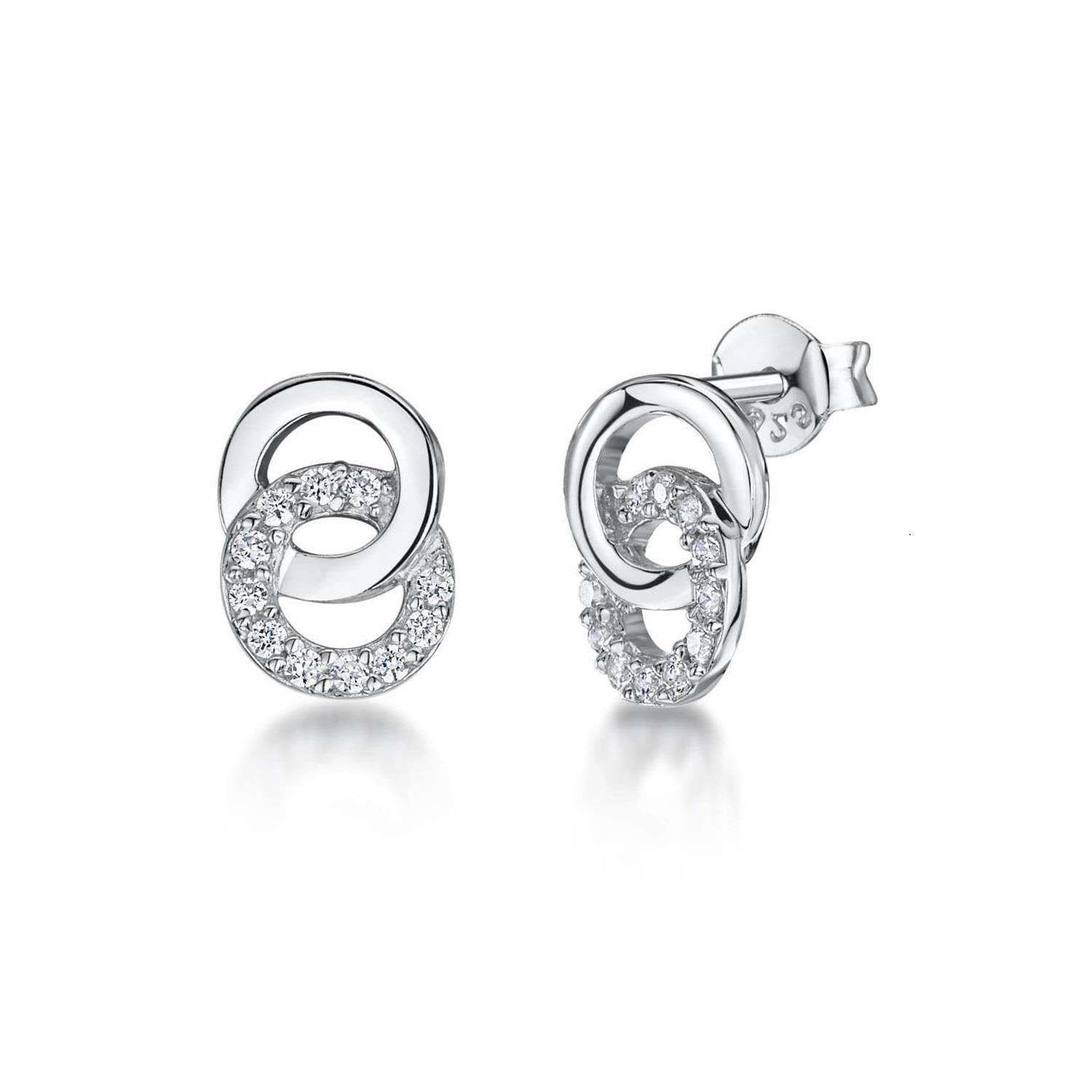 Silver Interlocking Circle Stud Earrings with Cubic Zirconia
