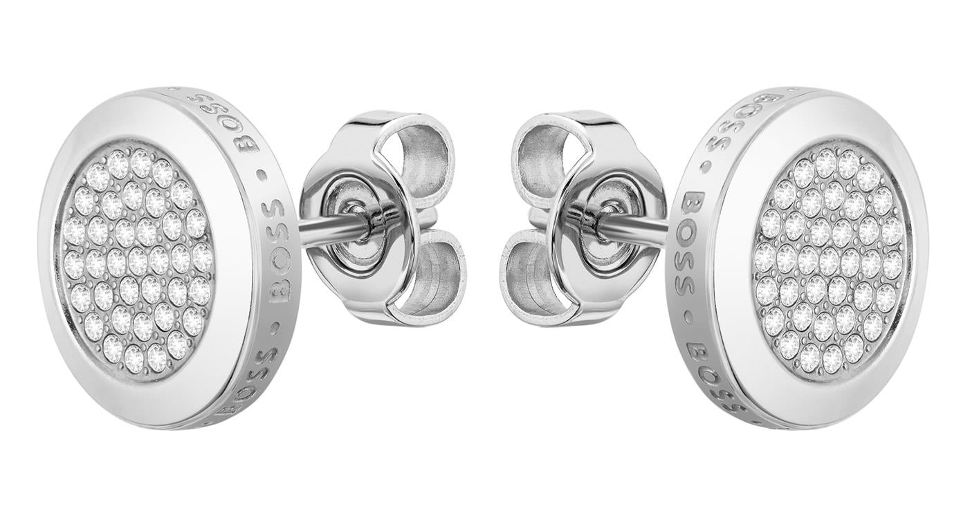 Medallion Stainless Steel and Crystal Earrings