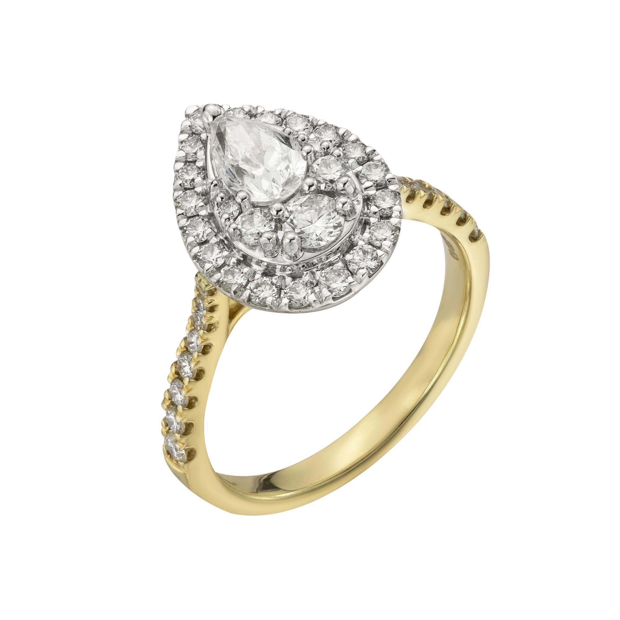 18ct Yellow Gold Pear Cut Diamond Illusion Halo Ring, 1.20ct