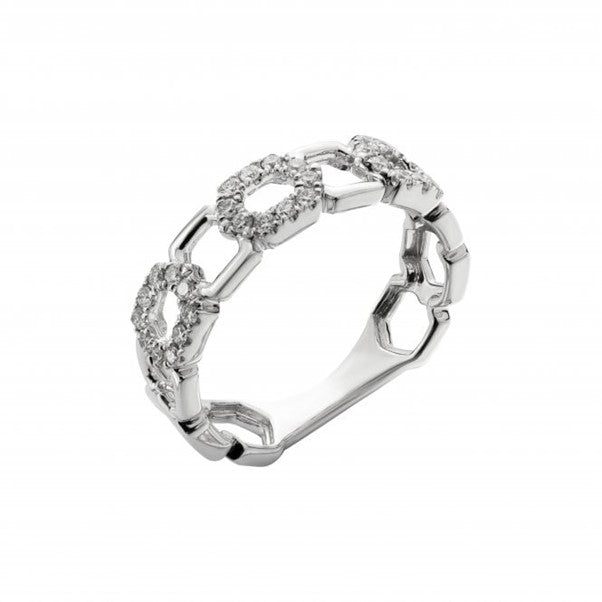 18ct White Gold Diamond Set Open Curb Link Band Dress Ring