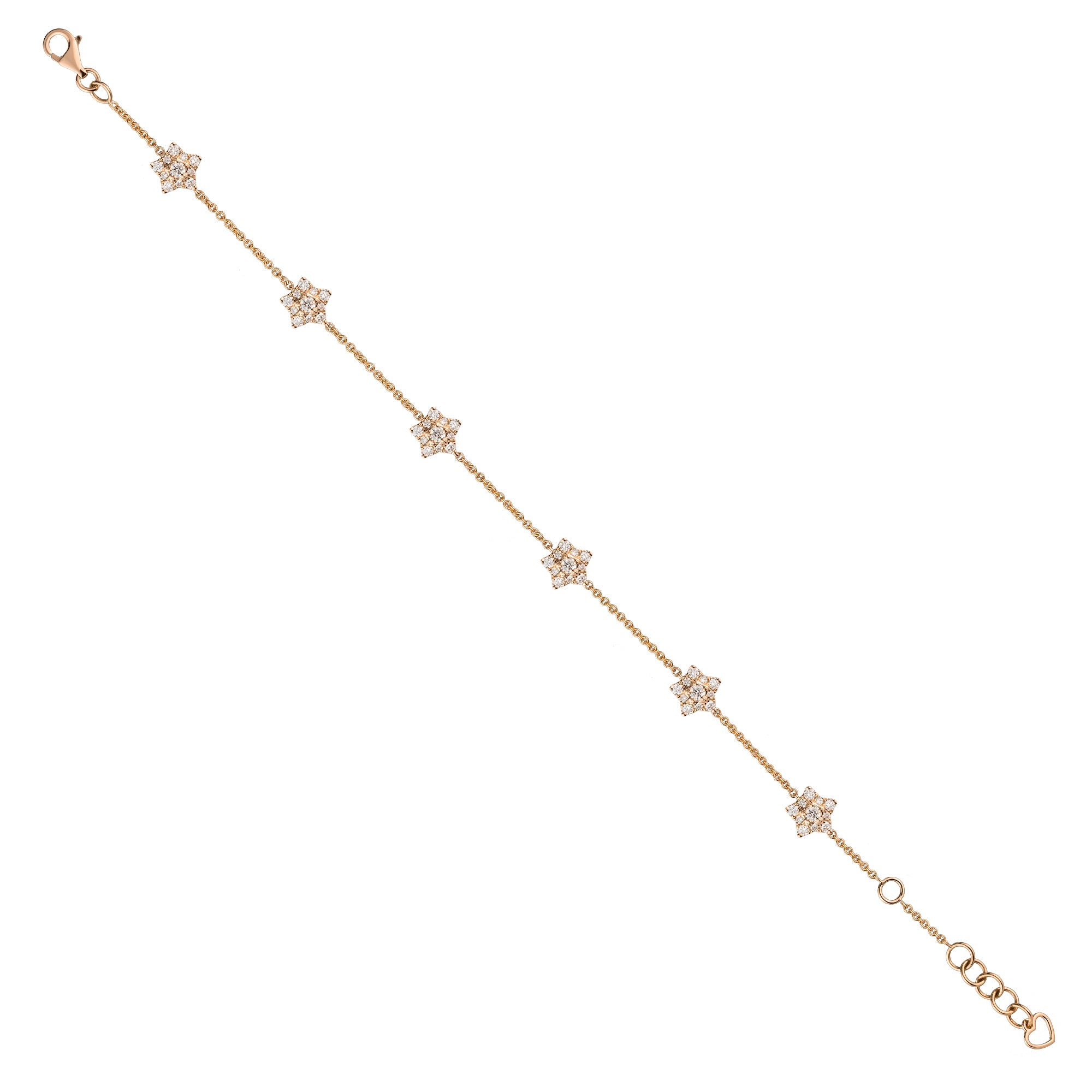 18ct Rose Gold Chain Bracelet with Six Diamond Clusters