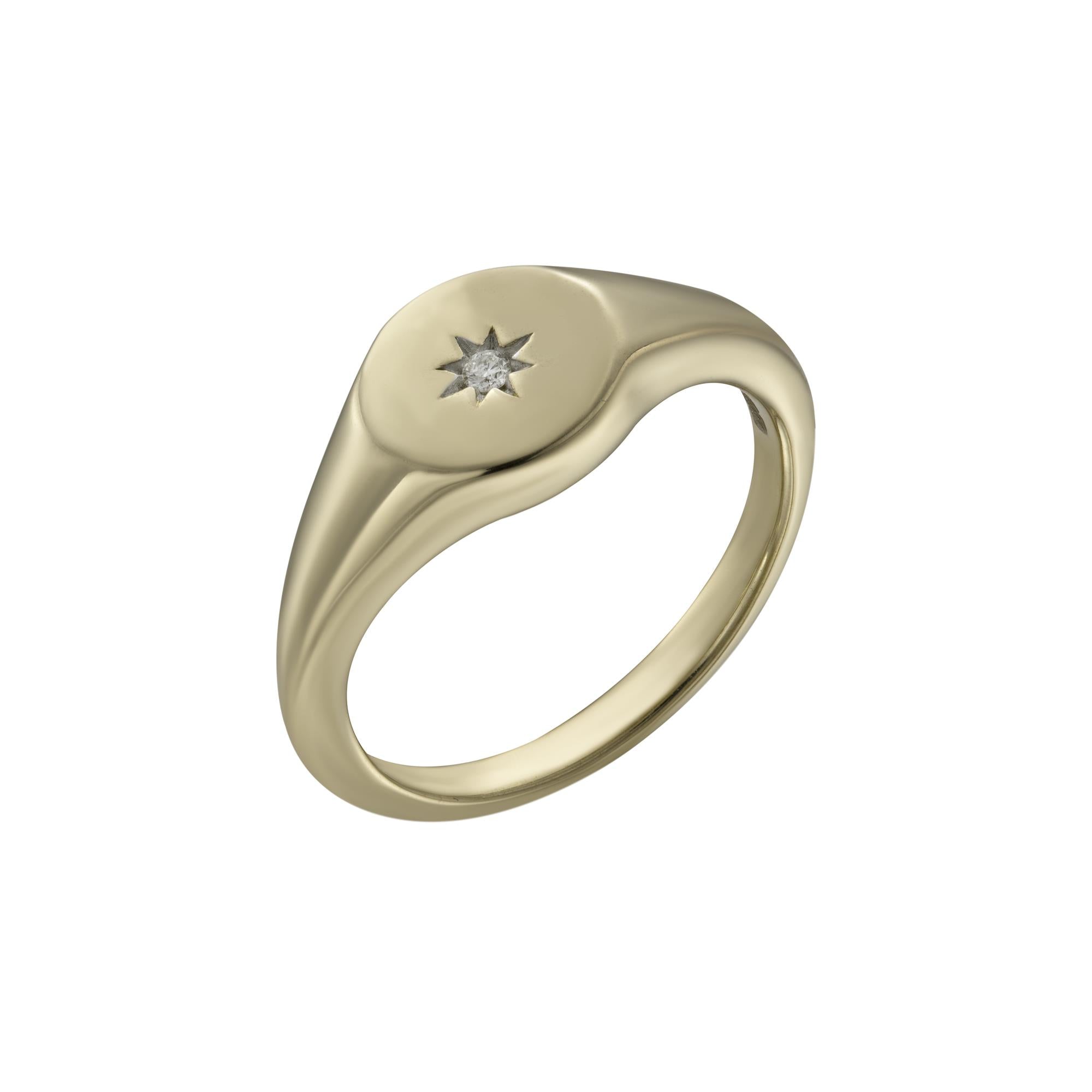 9ct Yellow Gold Oval Diamond Set Signet Ring
