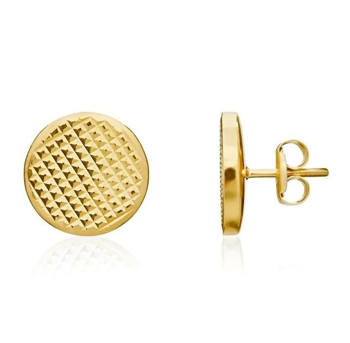 9ct Yellow Gold Engine Turned Flat Disc Earrings