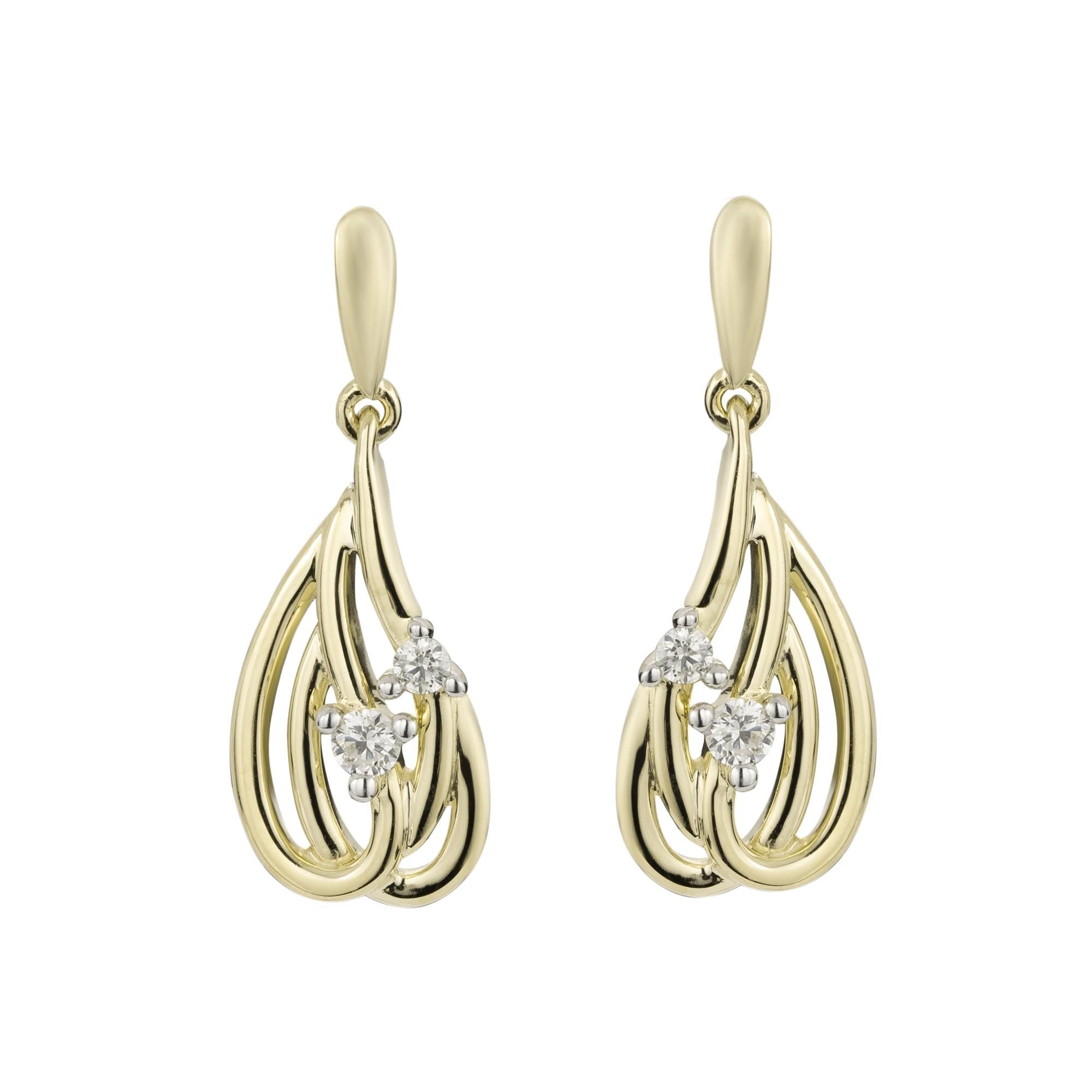 9ct Yellow Gold Diamond Double Loop Earrings