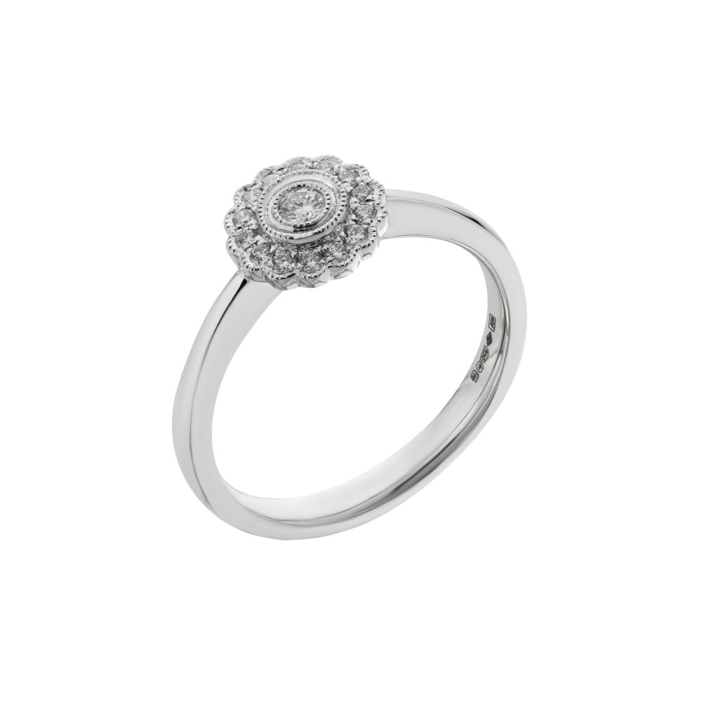 Platinum Diamond Rubover Set Cluster Ring