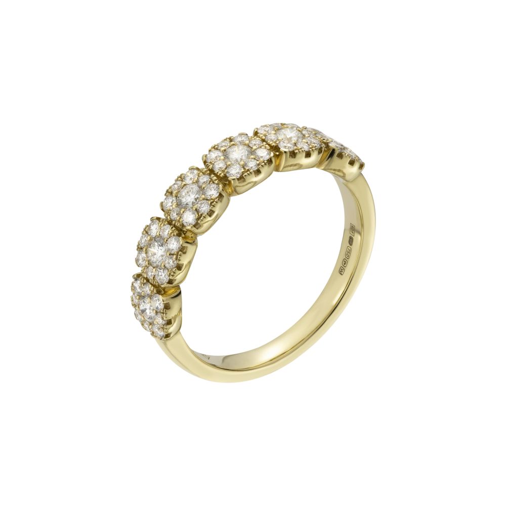 18ct Yellow Gold Six Diamond Cluster Eternity Ring