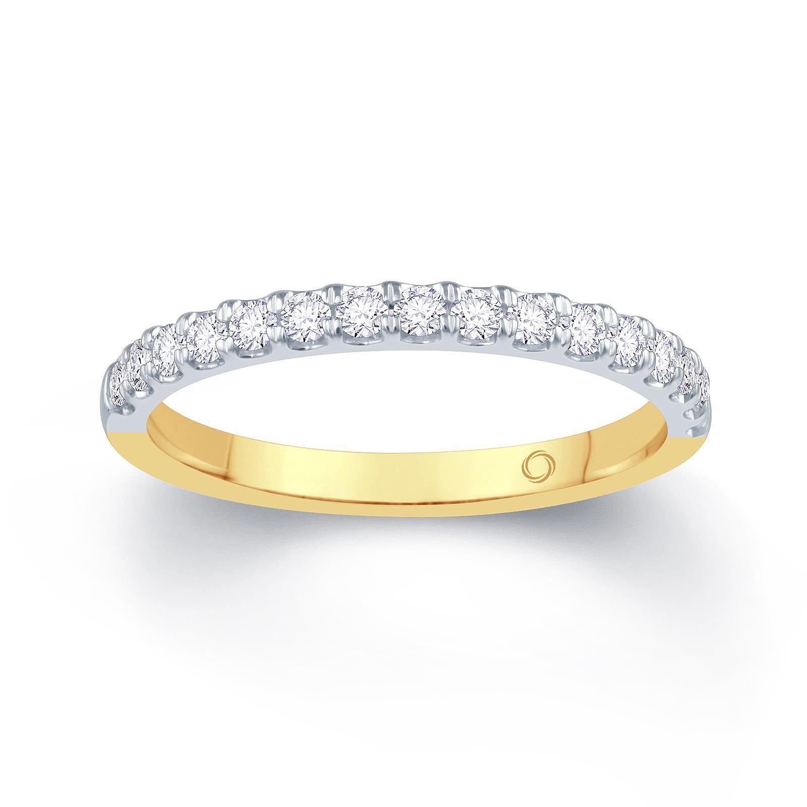 18ct Yellow White Gold Round Cut Diamond Wedding Band, 0.20ct