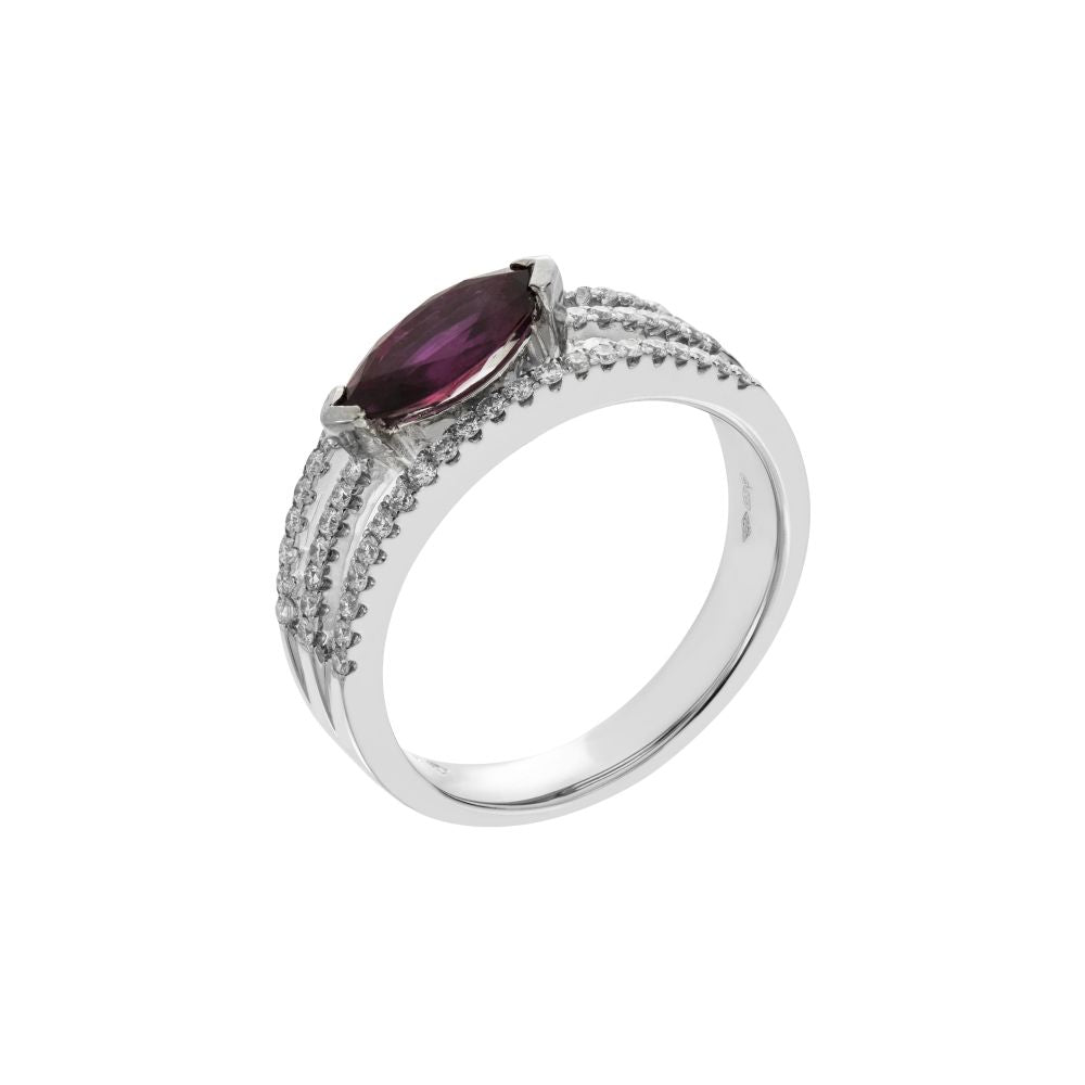 Platinum Three Row Ruby & Diamond Ring