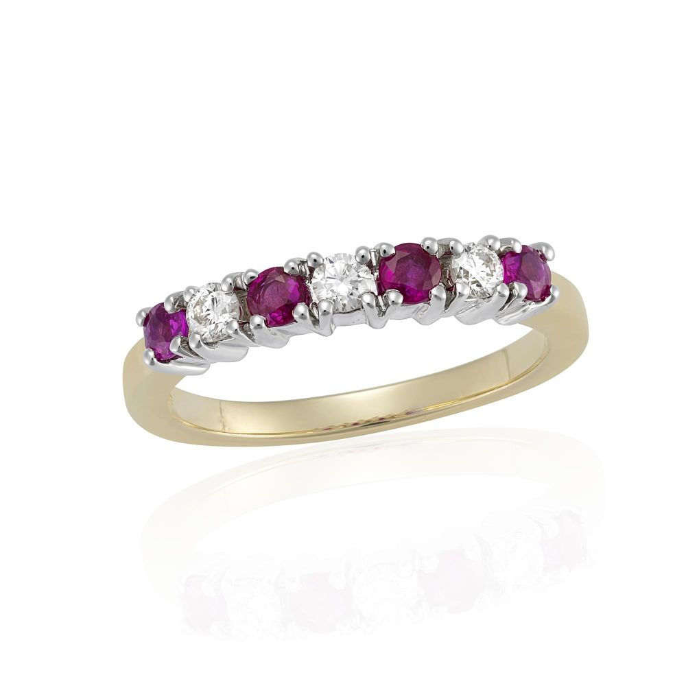 9ct Yellow White Ruby & Diamond Ring