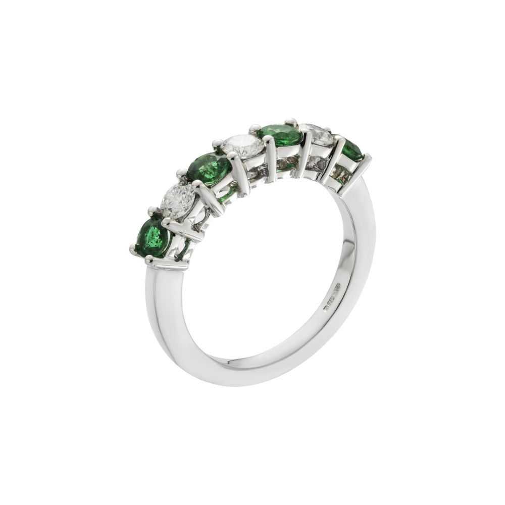 18ct White Gold Round Cut Emerald Eternity Ring