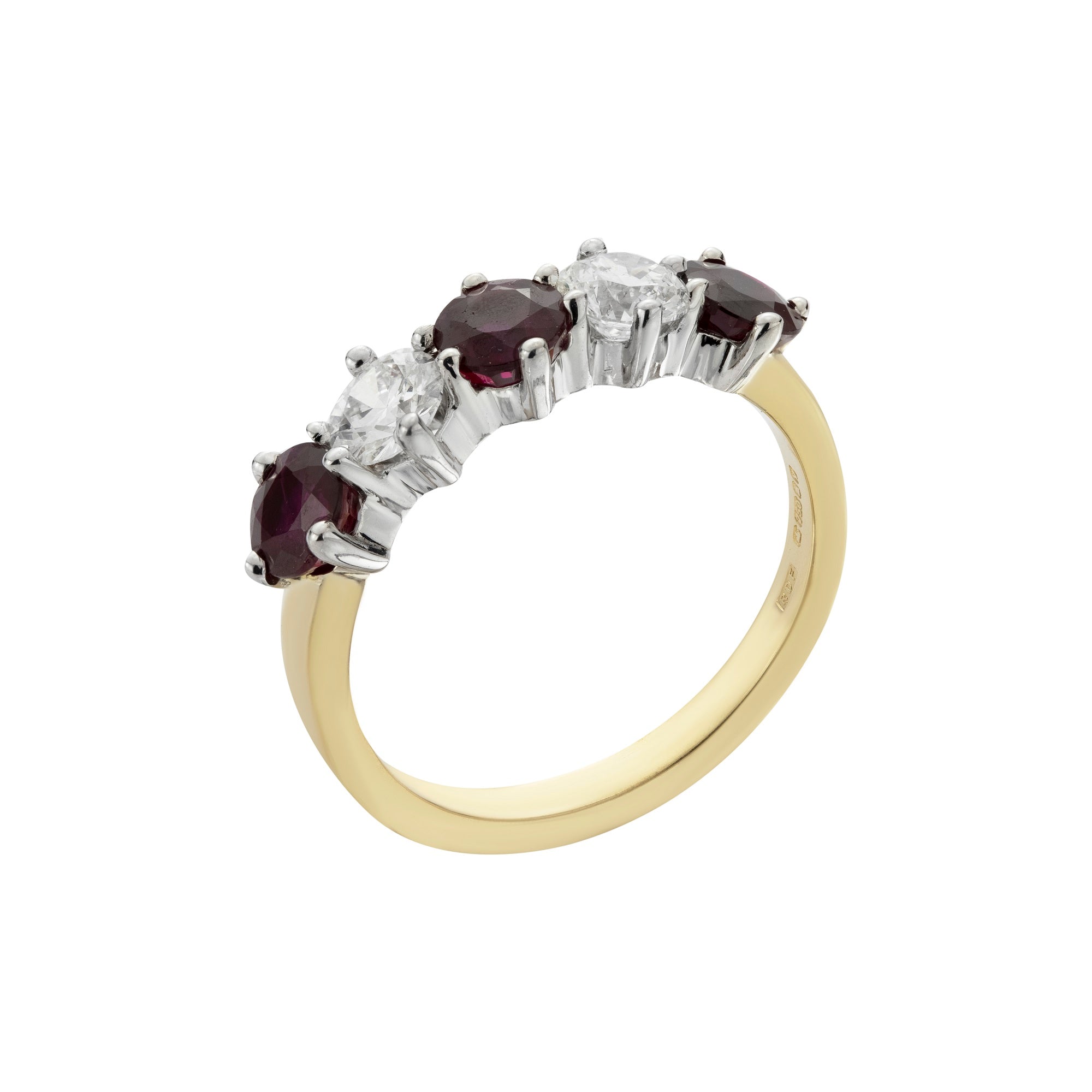 18ct Yellow Gold Round Cut Ruby & Diamond Five Stone Ring