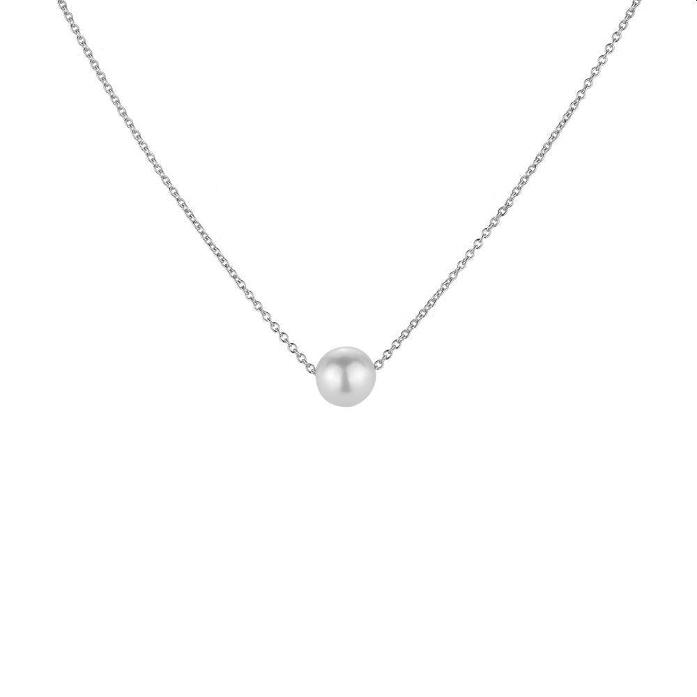 9ct White Gold Fresh Water Pearl & Trace Chain Necklace