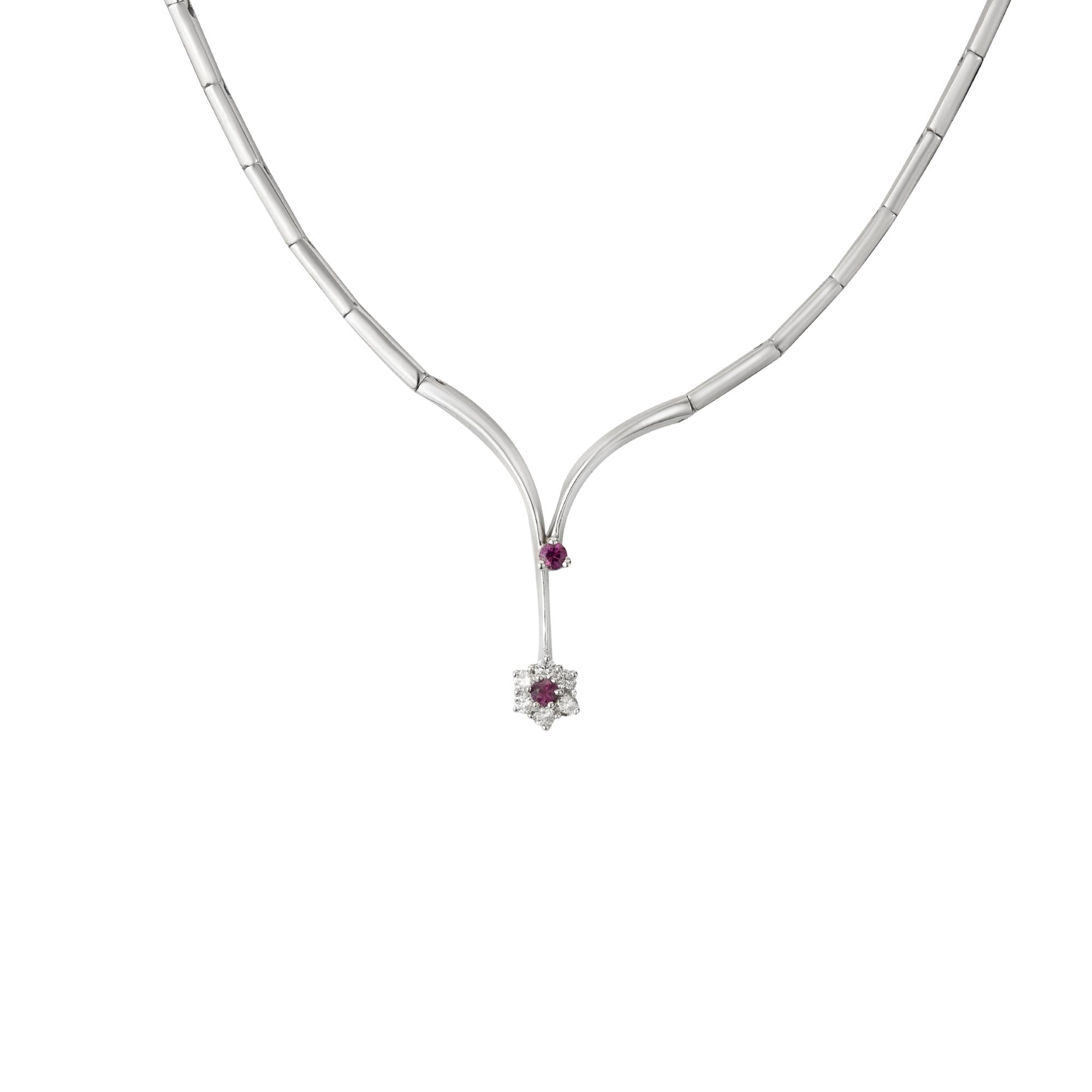 18ct White Gold Ruby & Diamond Cluster Drop Collarette