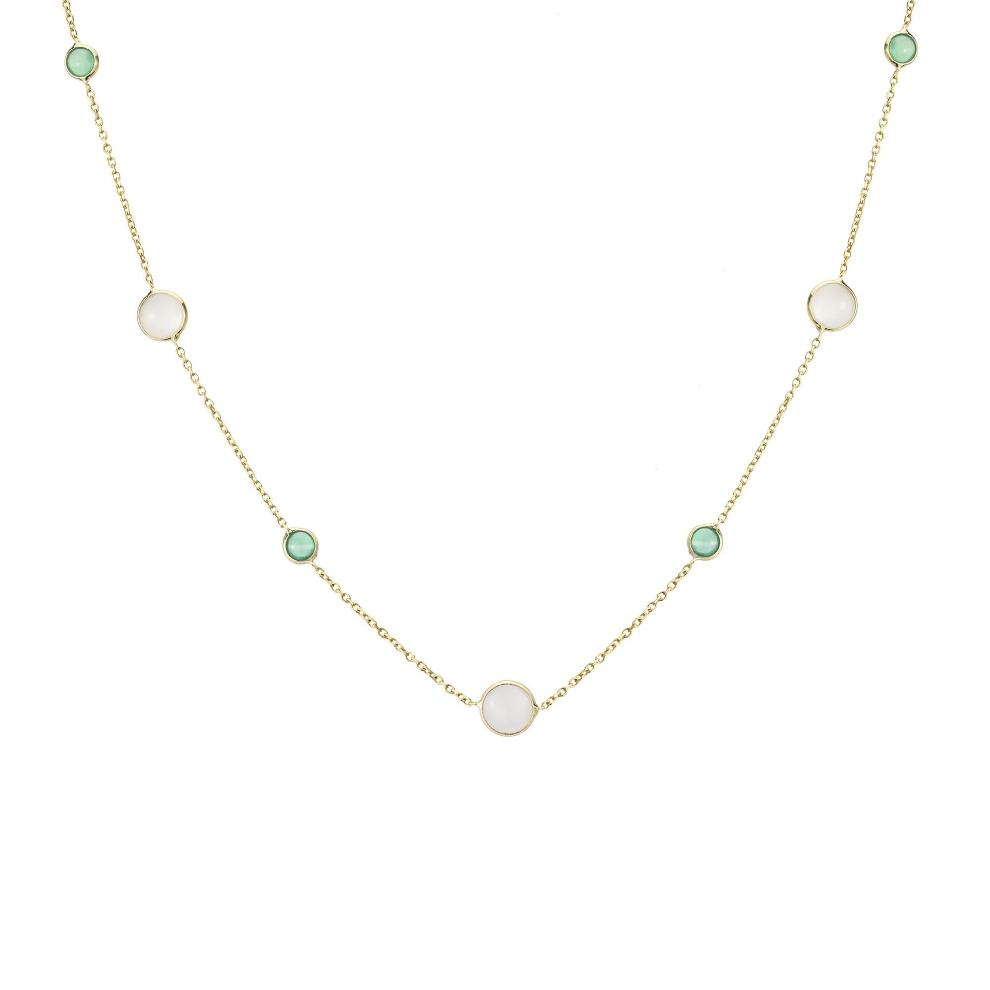 14ct Yellow Gold Mother of Pearl & Green Agate Chain Necklace