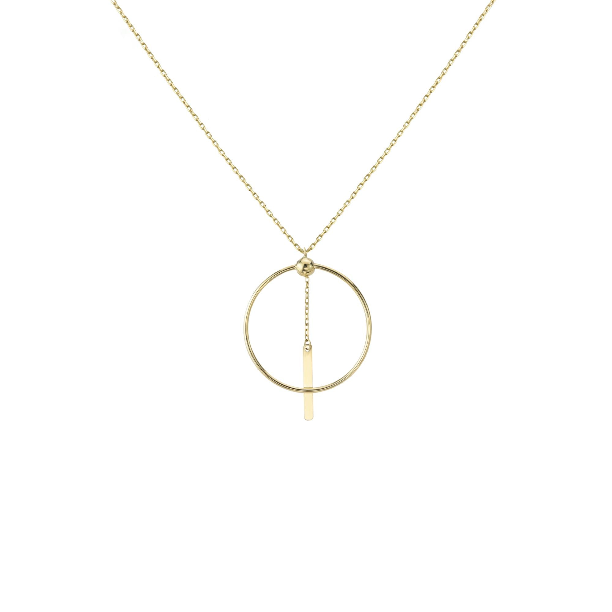 14ct Yellow Gold Circle & Bar Chain Link Necklace