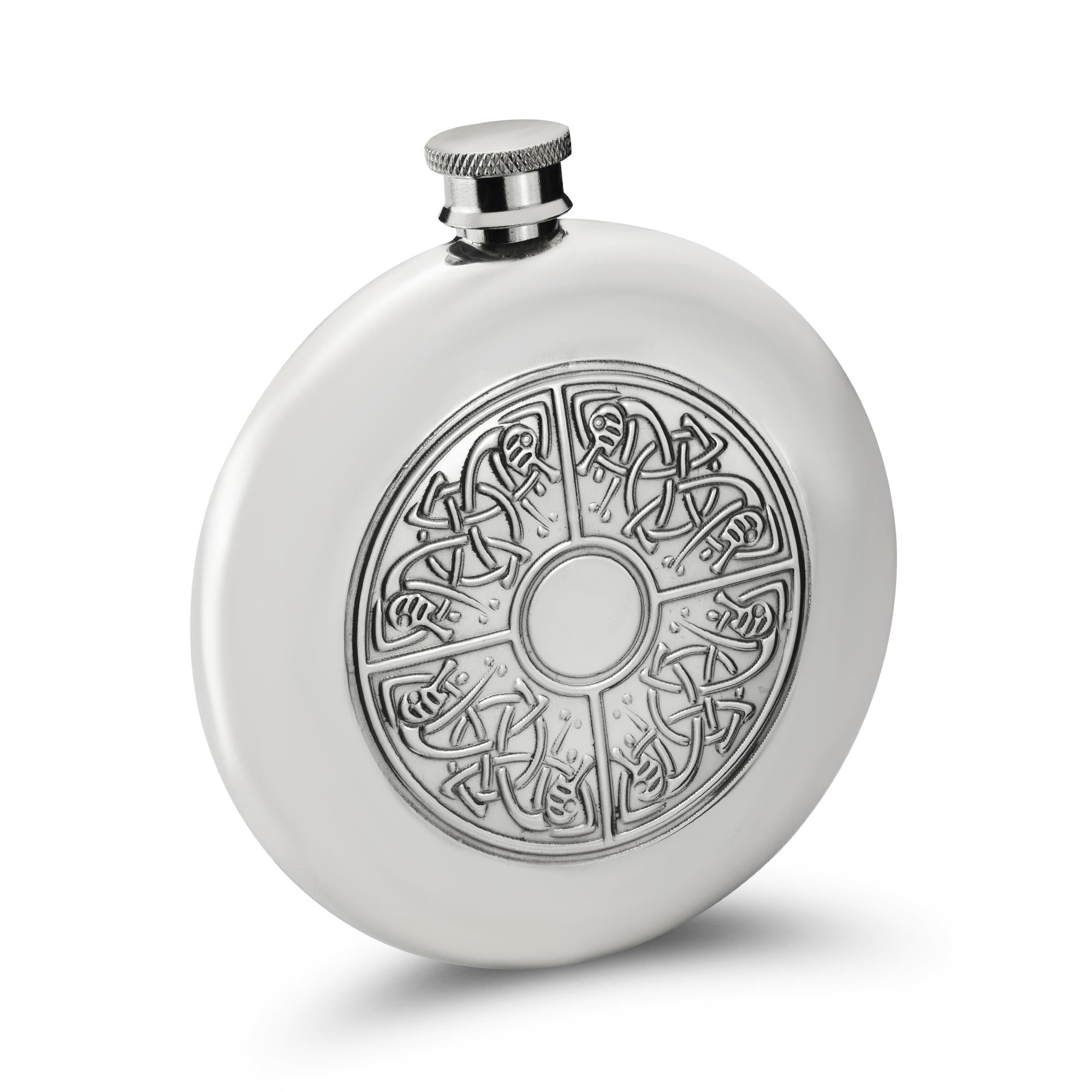 Pewter 6oz Celtic Round Slimline Hip Flask
