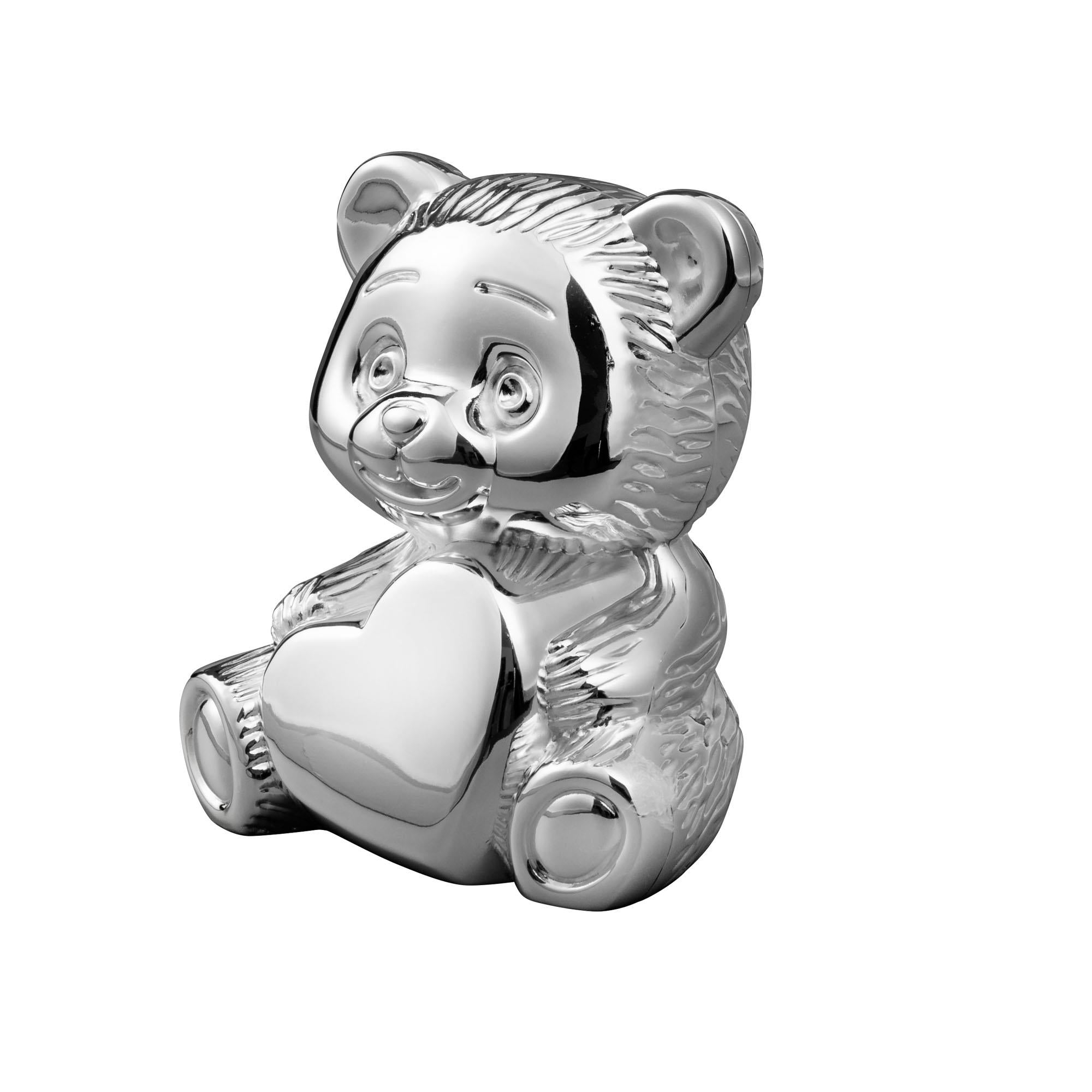 Silver Plated Teddy Bear Money Box With Heart