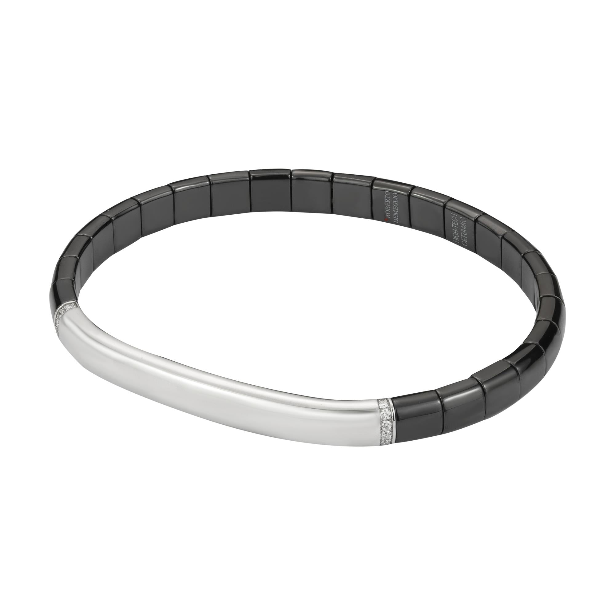 18ct White Gold & Diamond Polished Black Ceramic Expanding Bracelet