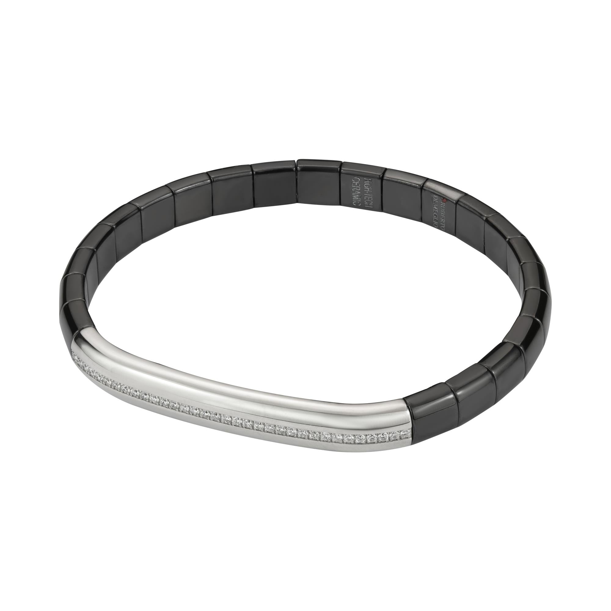 18ct White Gold & Diamond Polished Black Ceramic Expanding Bracelet