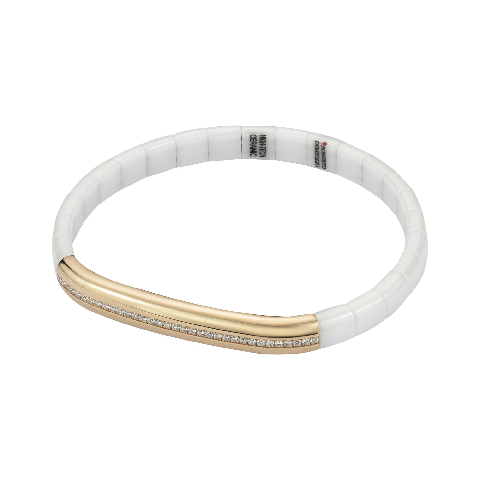 18ct Rose Gold & Diamond Polished White Ceramic Expanding Bracelet