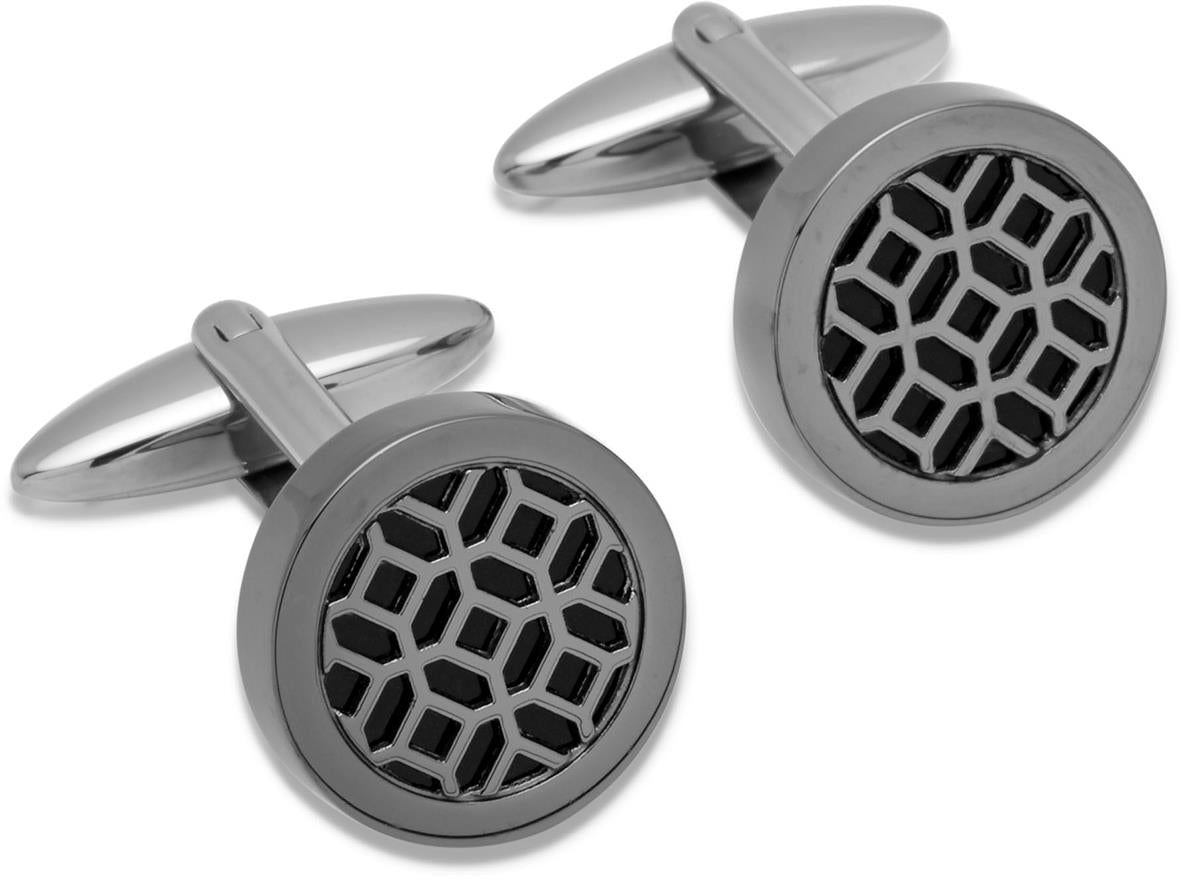 Stainless Steel Mosaic Style Gunmental IP Plating Cufflinks