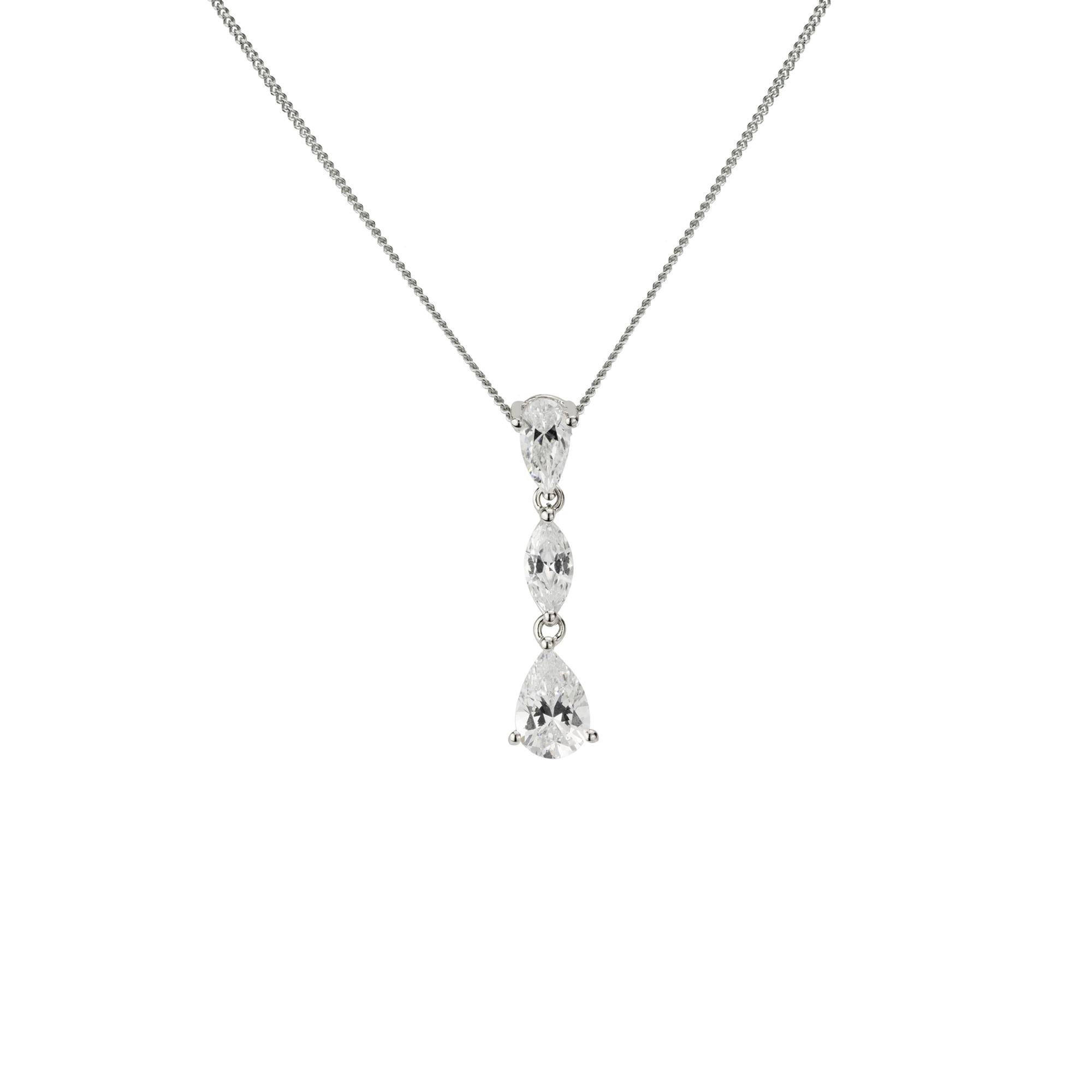 Silver & Cubic Zirconia 3 Stone Drop Pendant