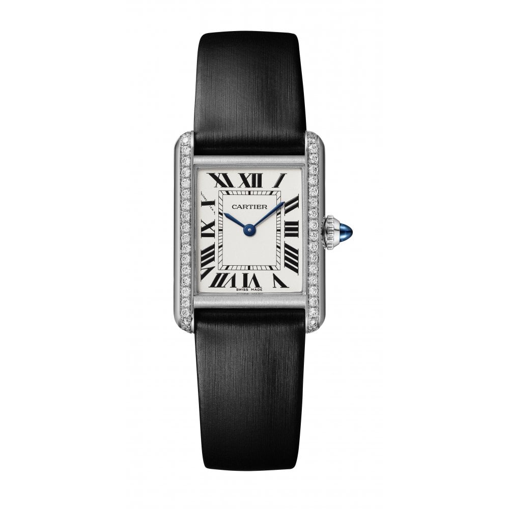 Tank Must De Cartier Watch, Small Model, Steel, Diamond Bezel, Leather