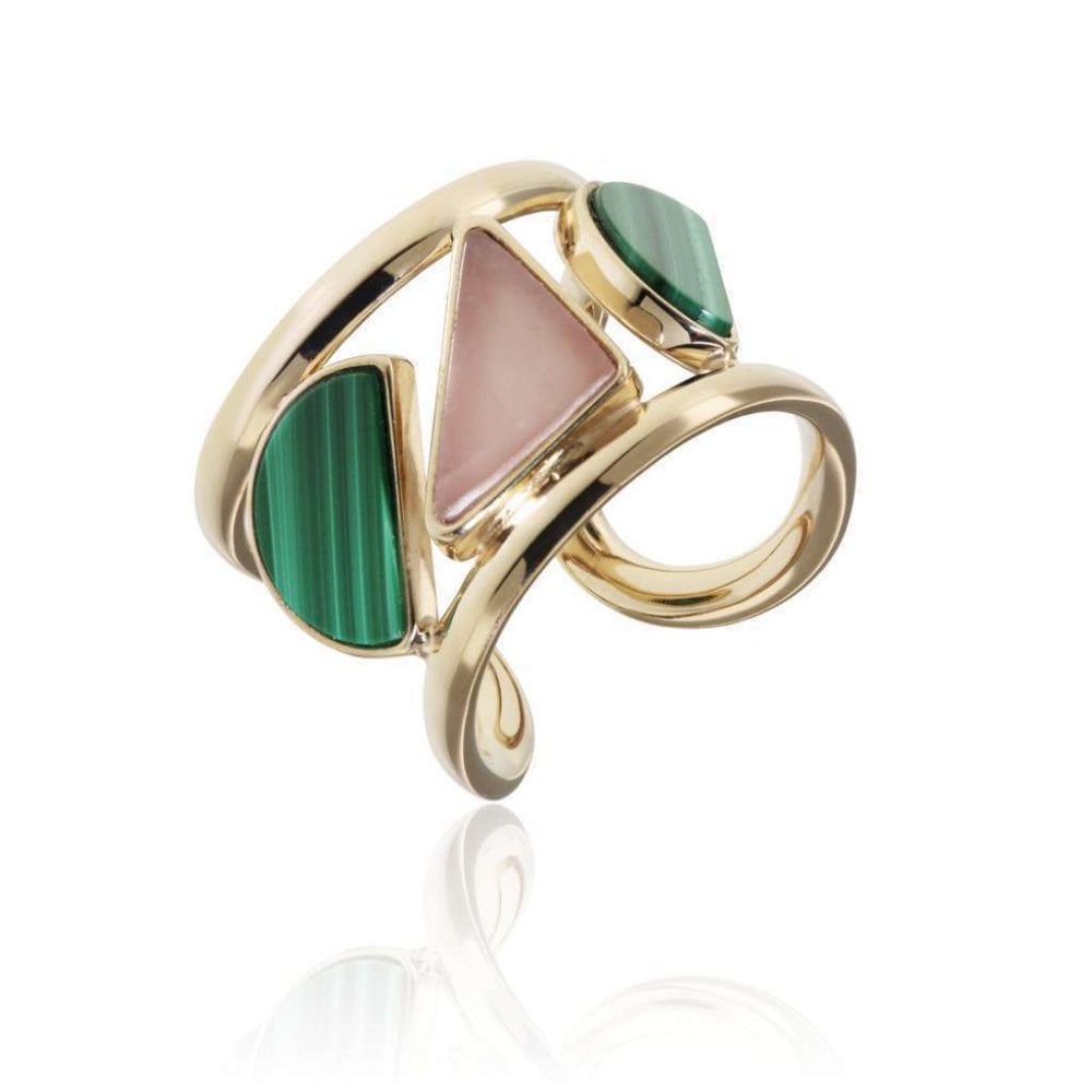 18ct Rose Gold Two Row Torque Style Stone Set Ring