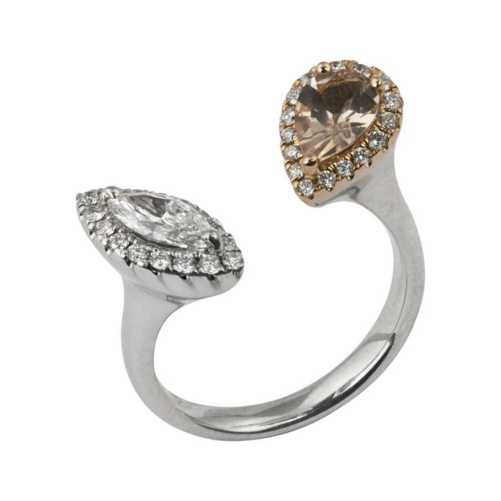 18ct White and Rose Gold Diamond & Morganite Torque Ring