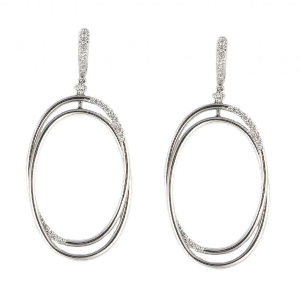 18ct White Gold Diamond Oval Double Hoop Earrings