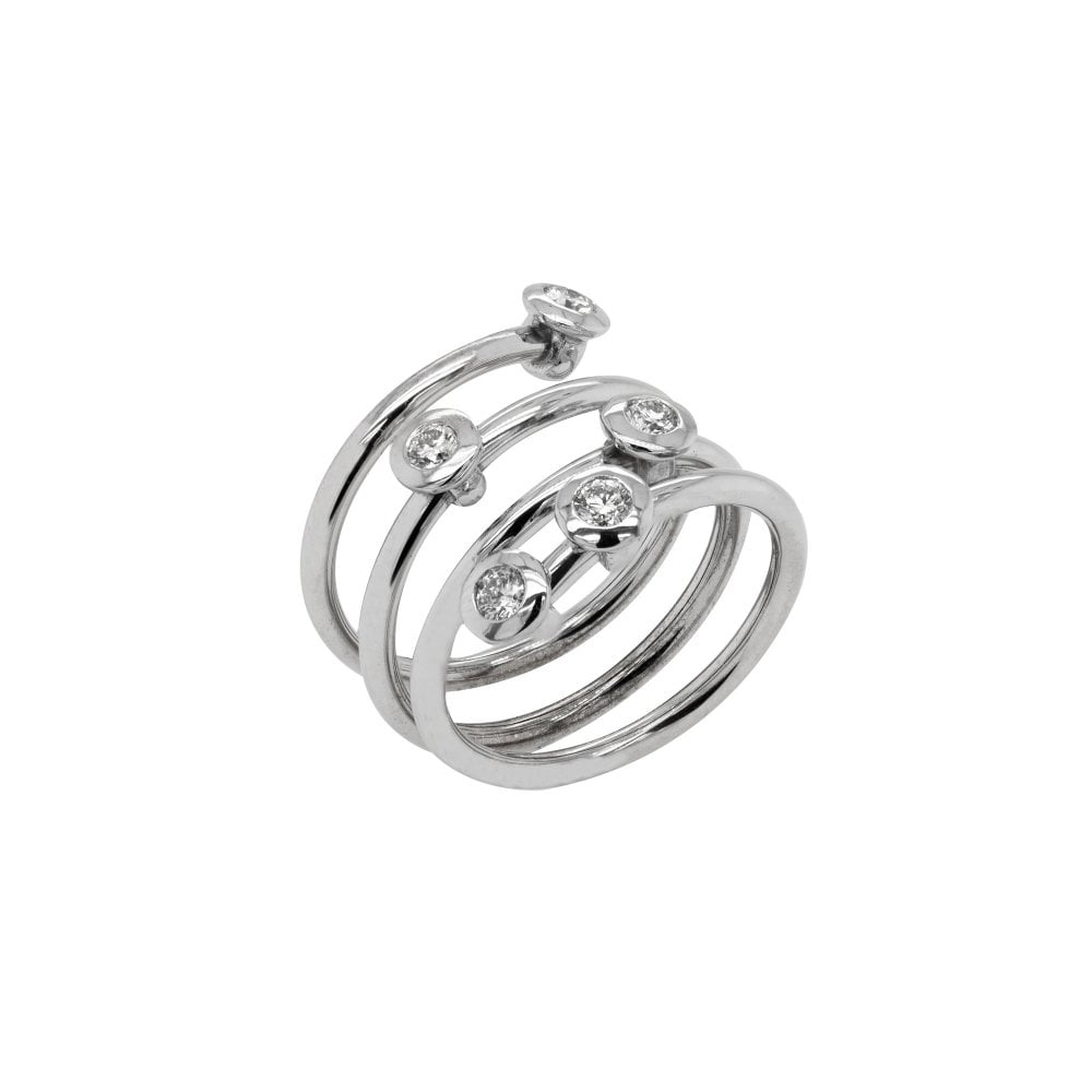18ct White Gold Diamond Set Four Strand open Torque Dress Ring