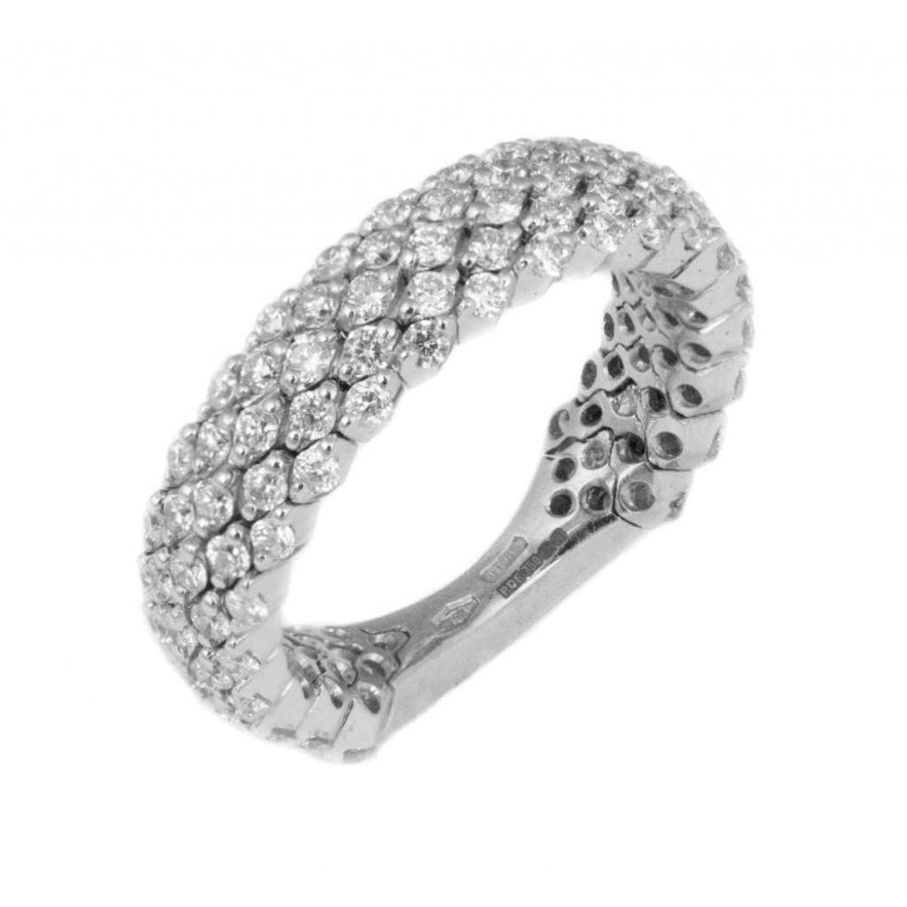 18ct White Gold Five Row Diamond Cluster Ring, 1.45ct