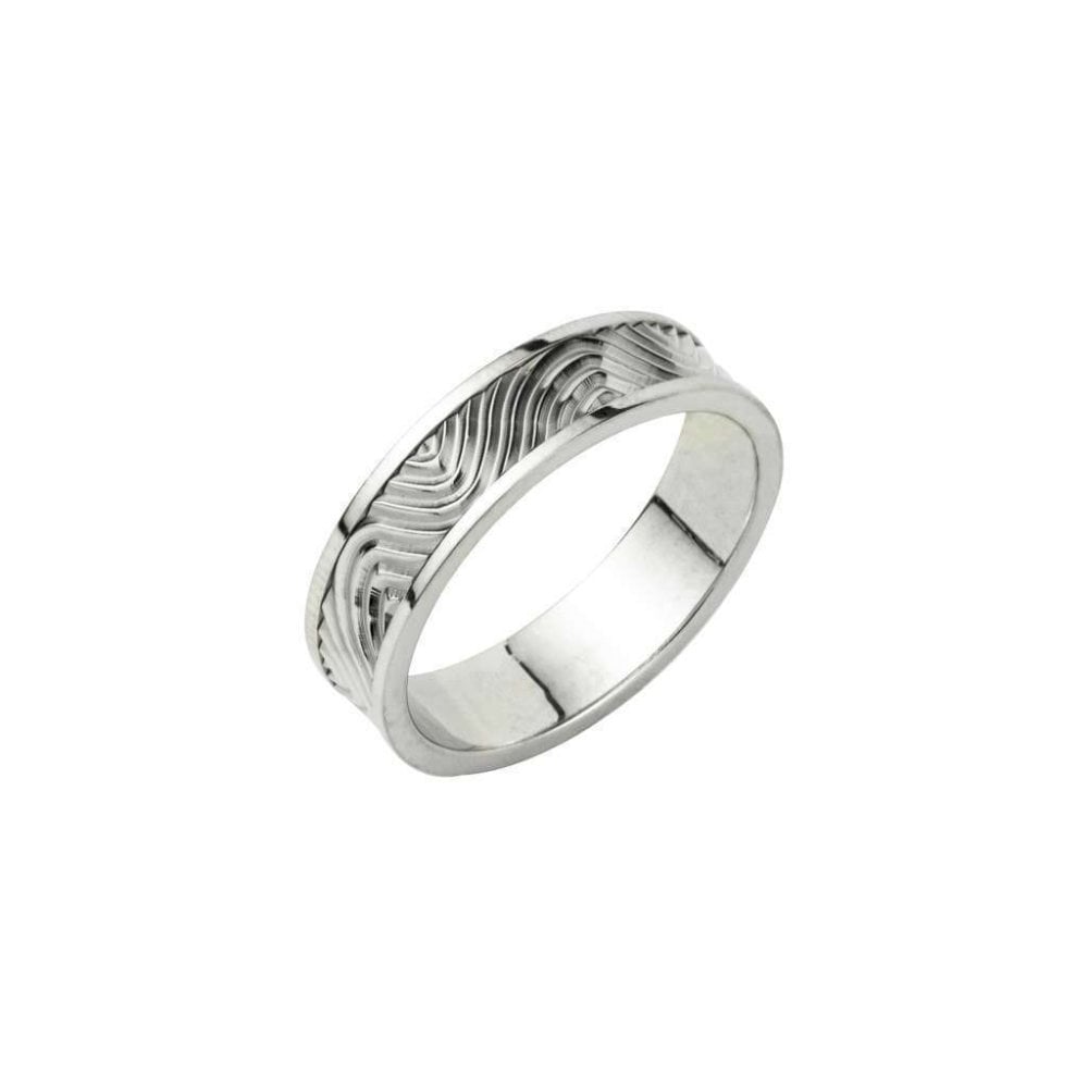 18ct White Gold 6mm Wave Patterned Wedding Band
