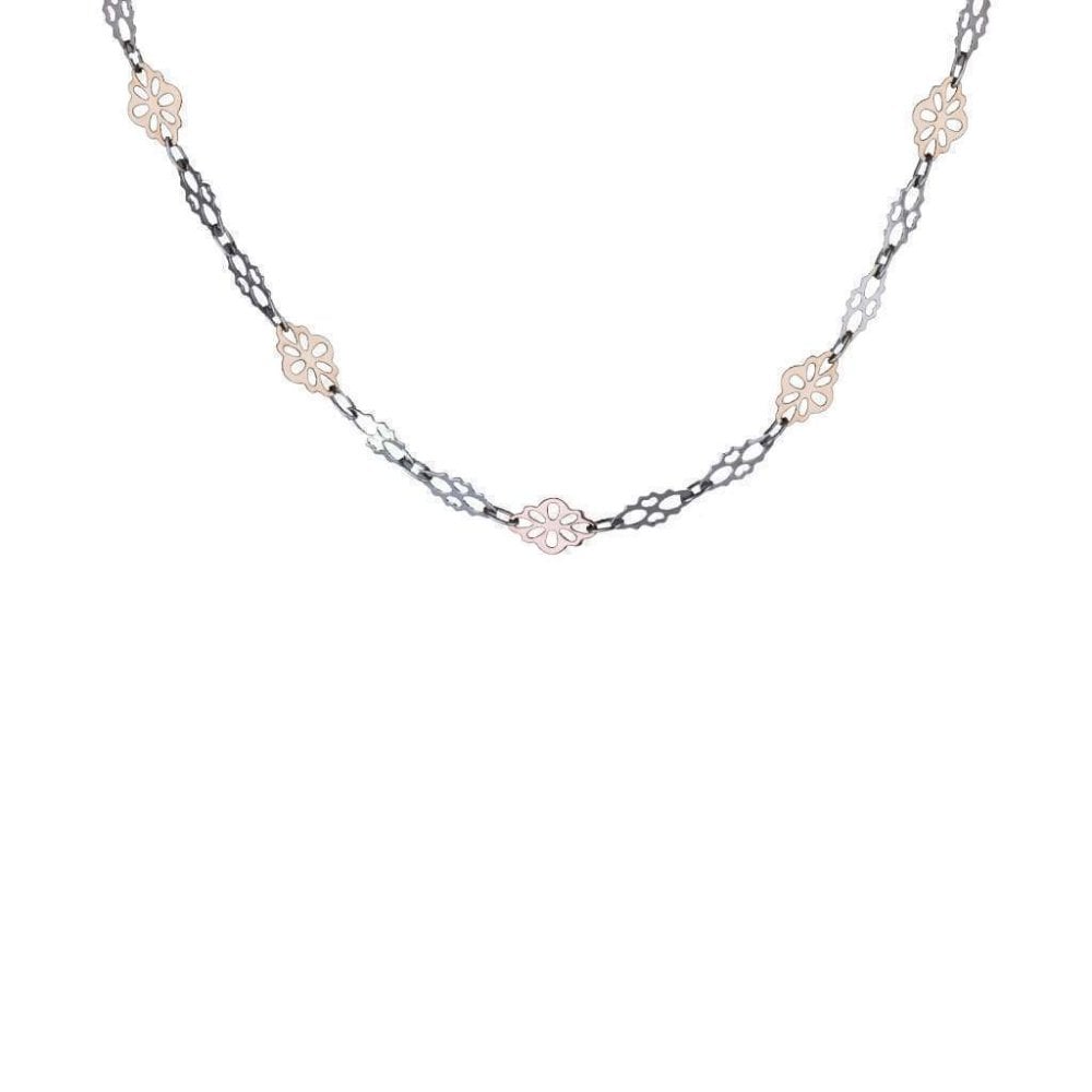 18ct White & Rose Gold Filigree Design Necklet