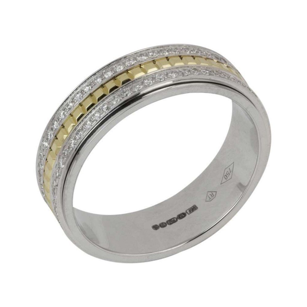 18ct White & Yellow Gold Diamond Broad Ring