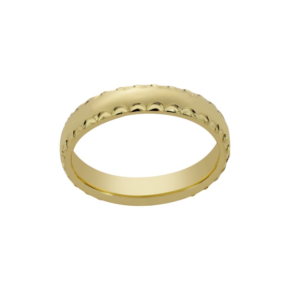 18ct Yellow Gold 5mm Diamond Cut Edge Wedding Band