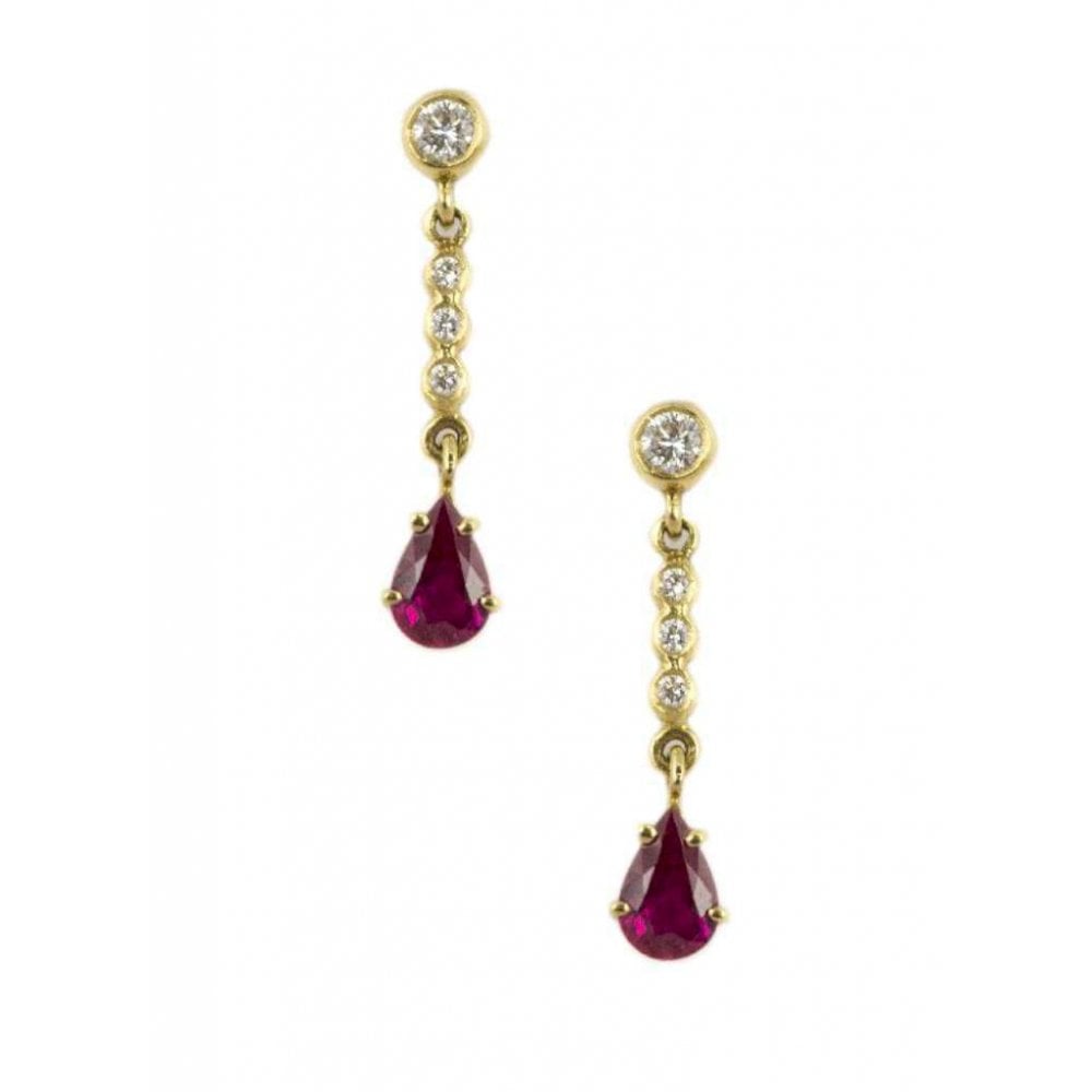 18ct Yellow Gold Diamond & Ruby Drop Earrings