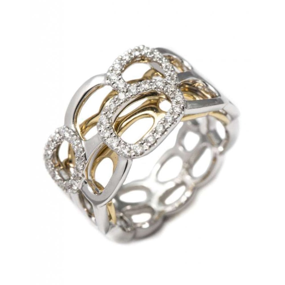 18ct Yellow & White Gold Diamond Open Circle Broad Dress Ring