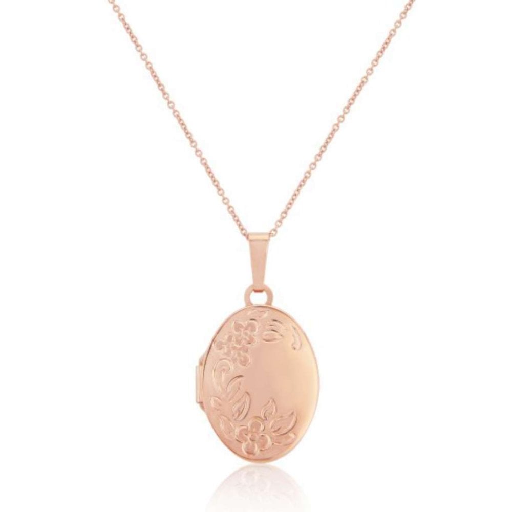 9ct Rose Gold Engraved Locket with Chain