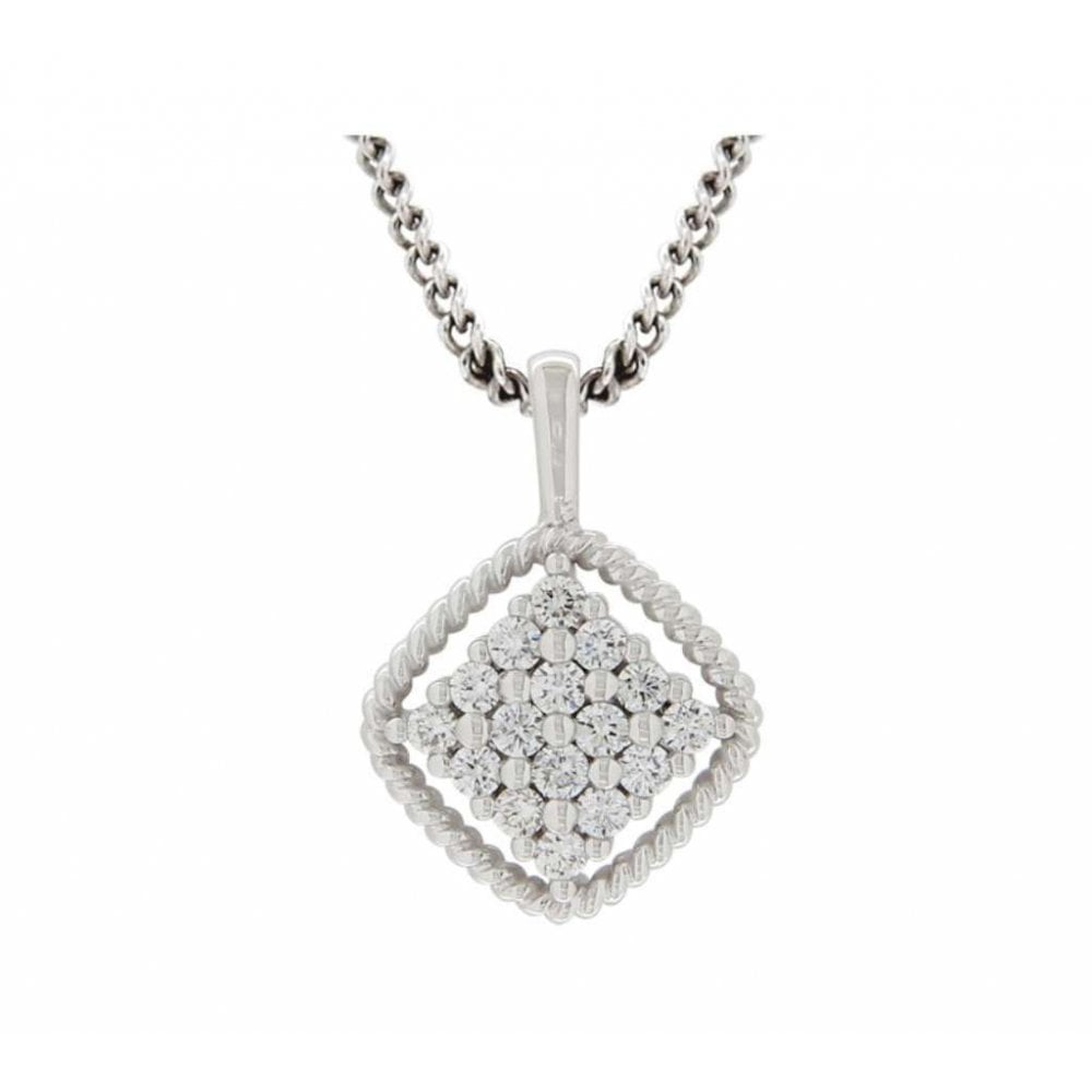 9ct White Gold Square Rope Halo Pendant with Square Cluster