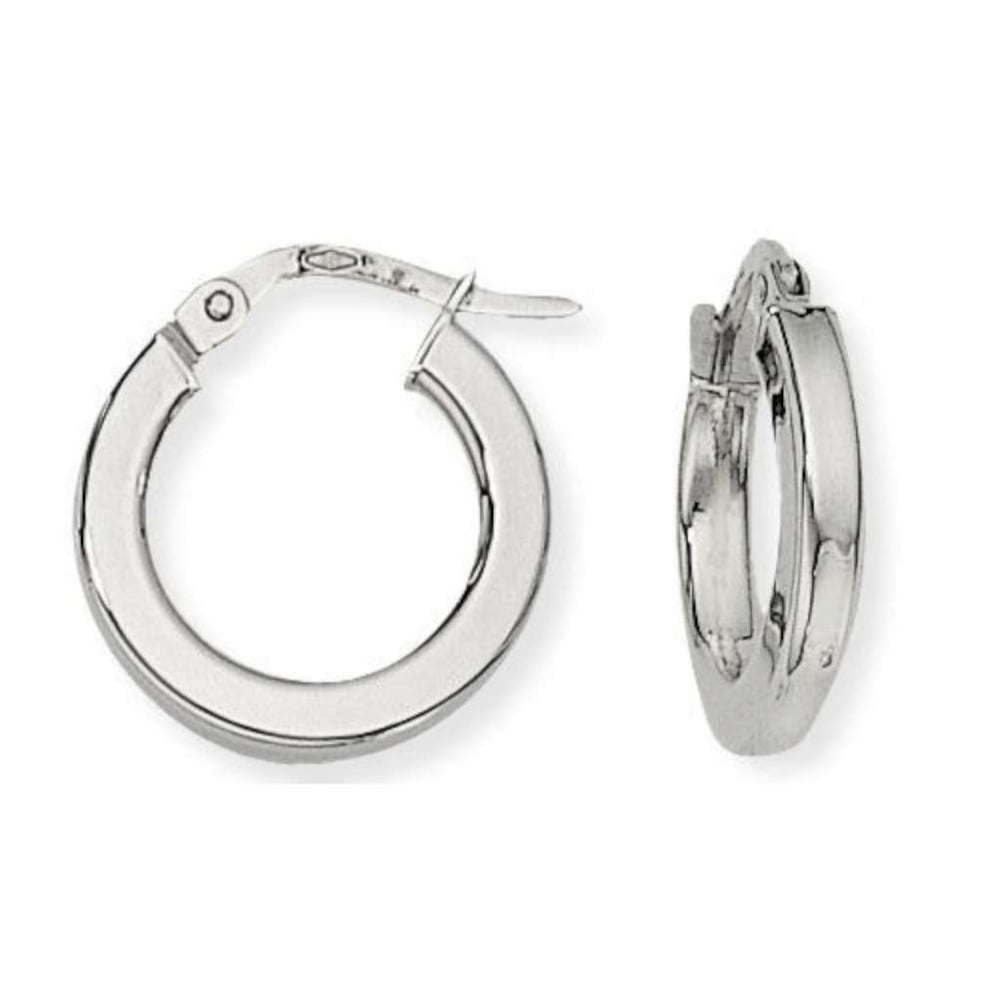 9ct White Gold Square Tube Hoop Earrings
