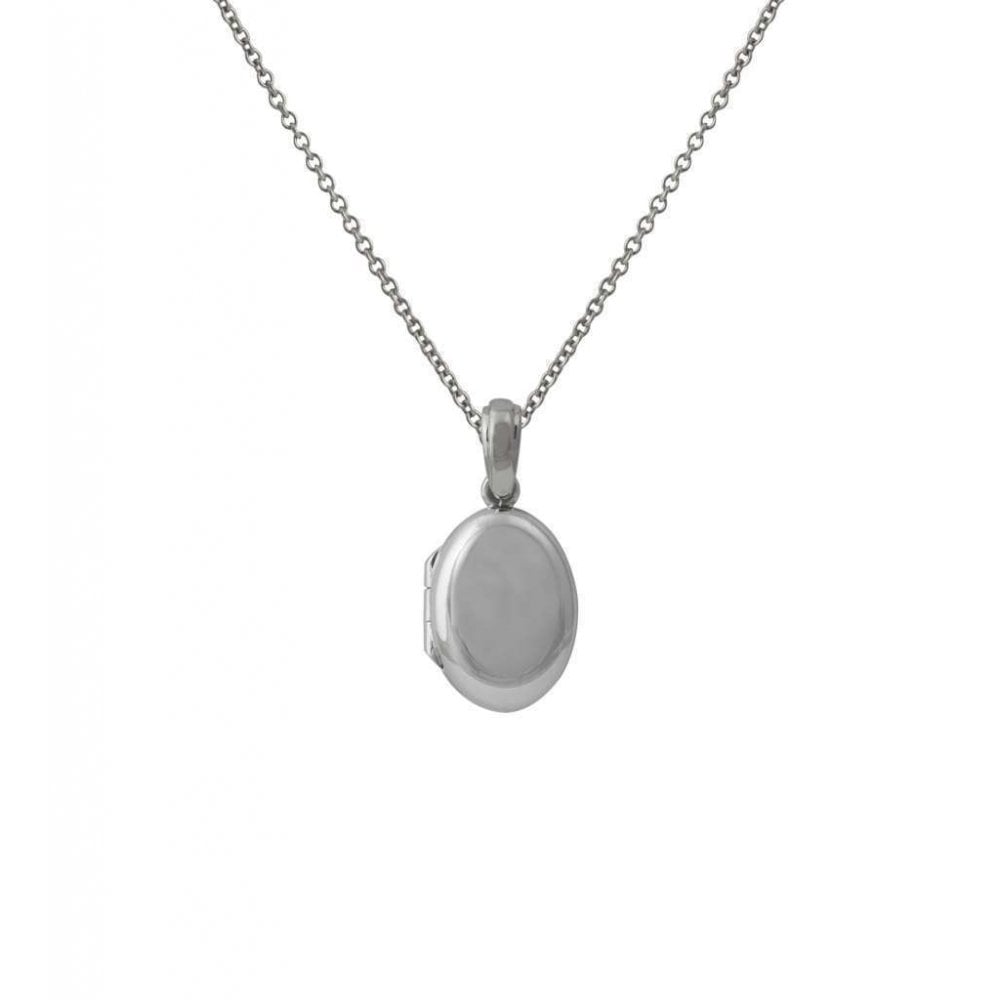 Platinum Oval Plain Polished Locket and Chain