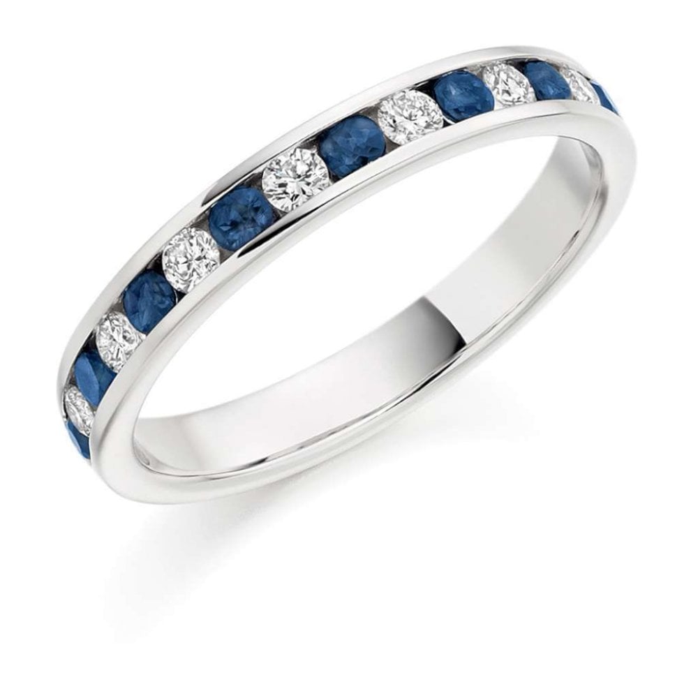 Platinum Sapphire & Diamond Channel Set Eternity Ring
